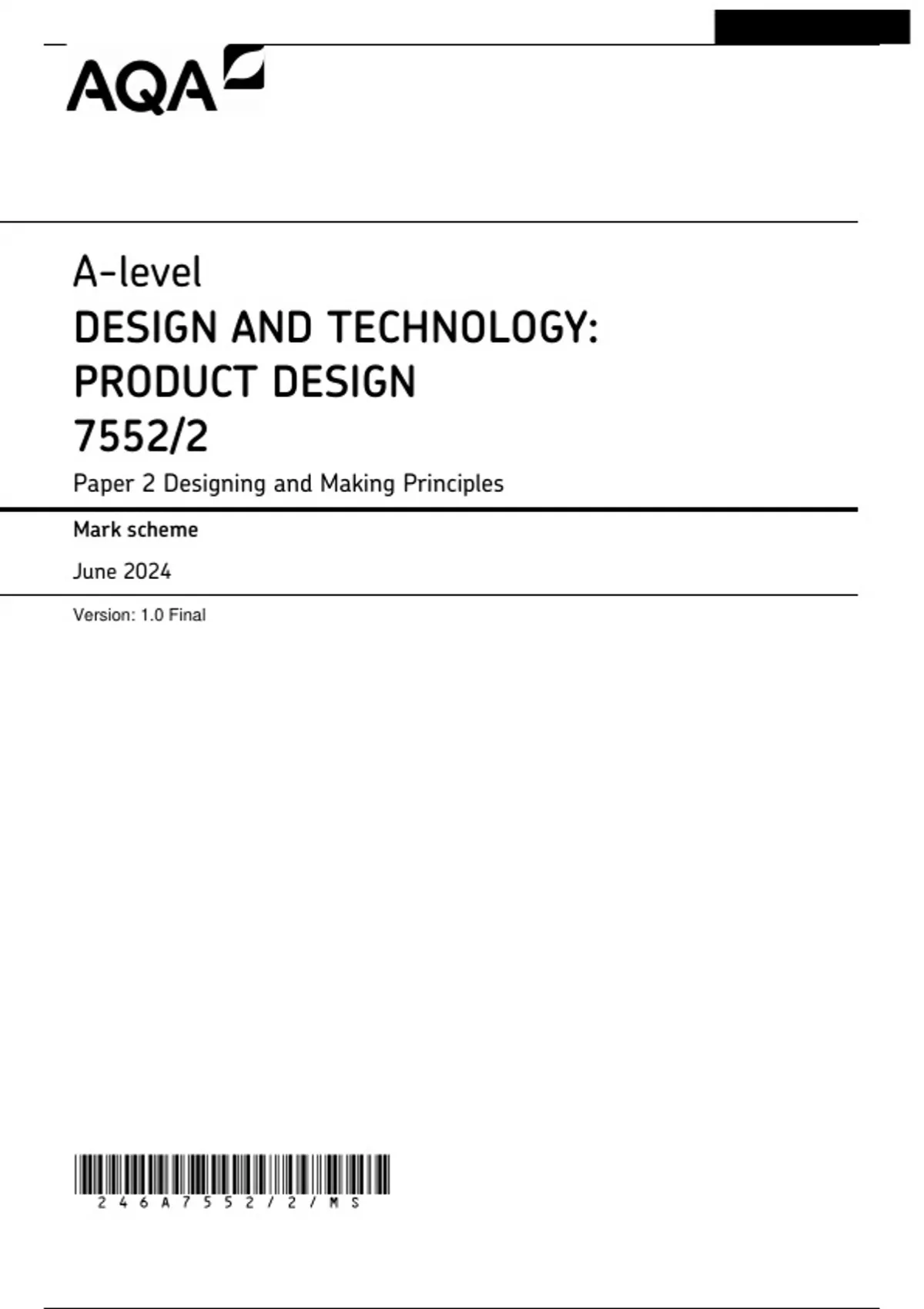 AQA A-level DESIGN AND TECHNOLOGY: PRODUCT DESIGN 7552/2 Paper 2 ...