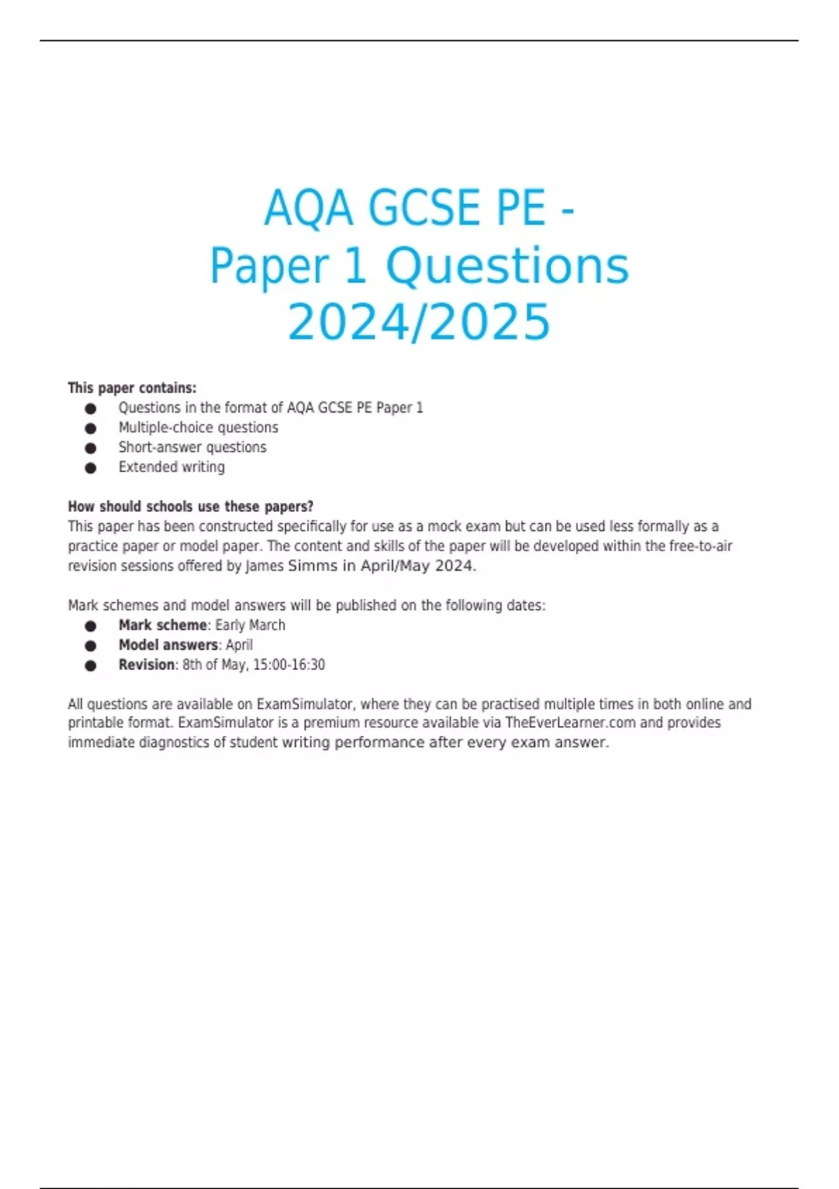 AQA GCSE PE - Paper 1 Questions 2024/2025 - AQA GCSE PE - Paper 1 ...