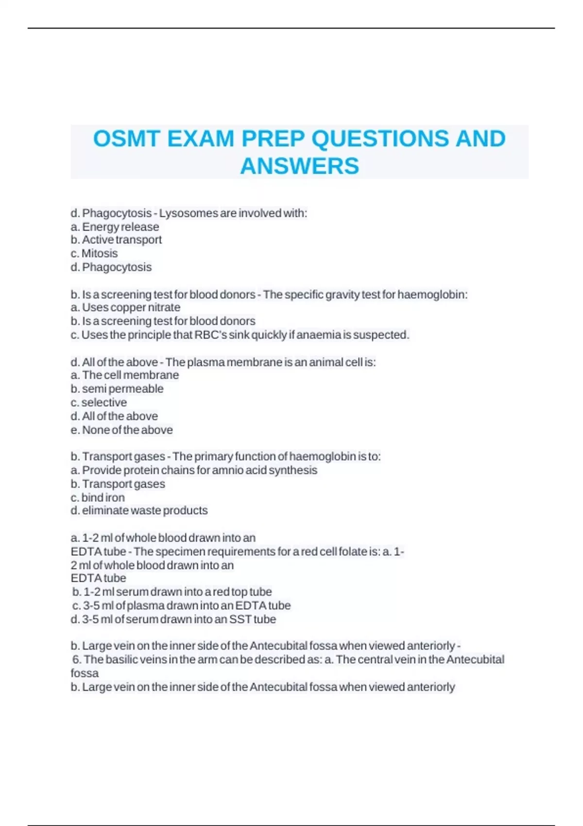 OSMT EXAM PREP QUESTIONS AND ANSWERS - OSMT - Stuvia US