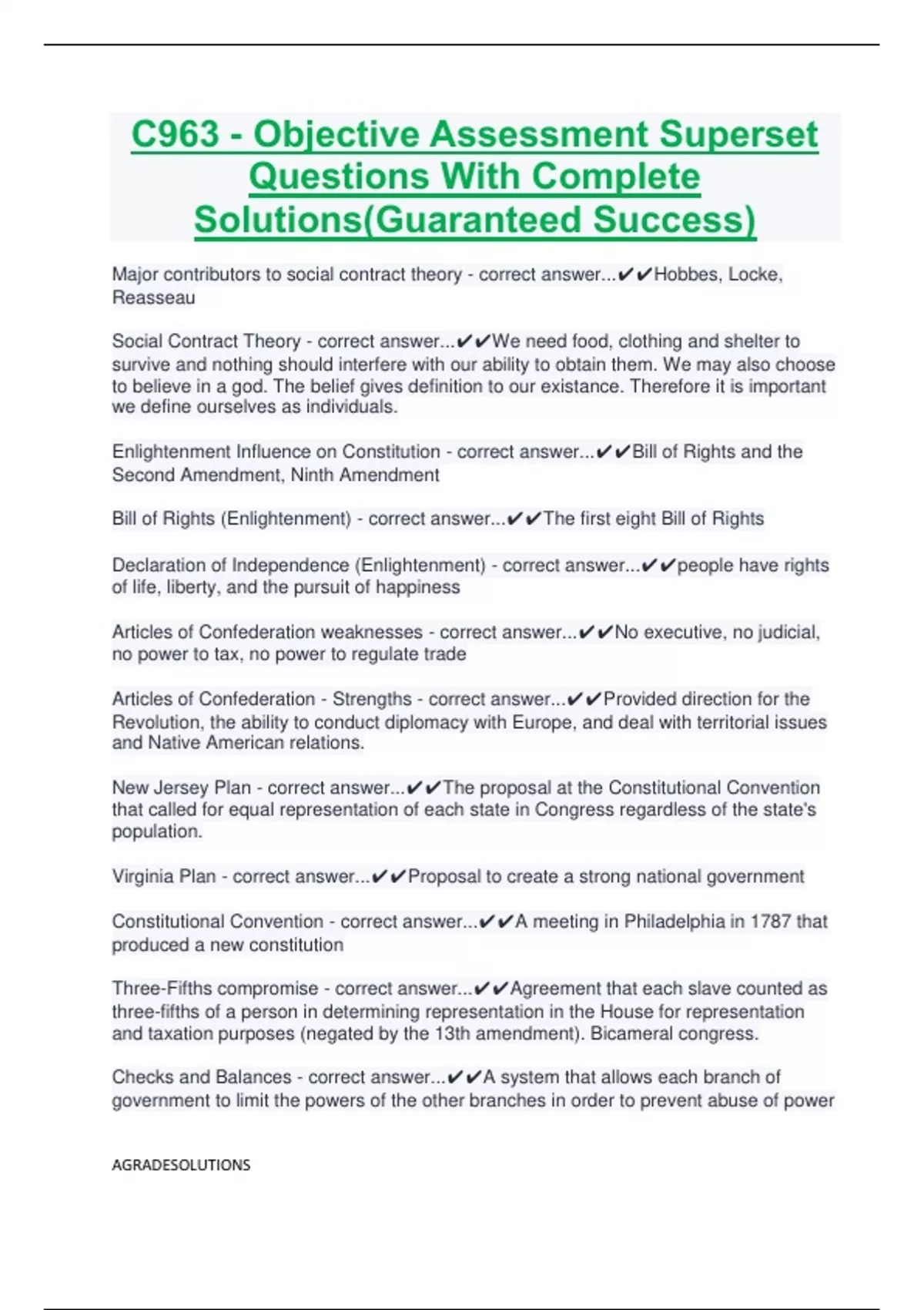 C963 - Objective Assessment Superset Questions With Complete Solutions ...