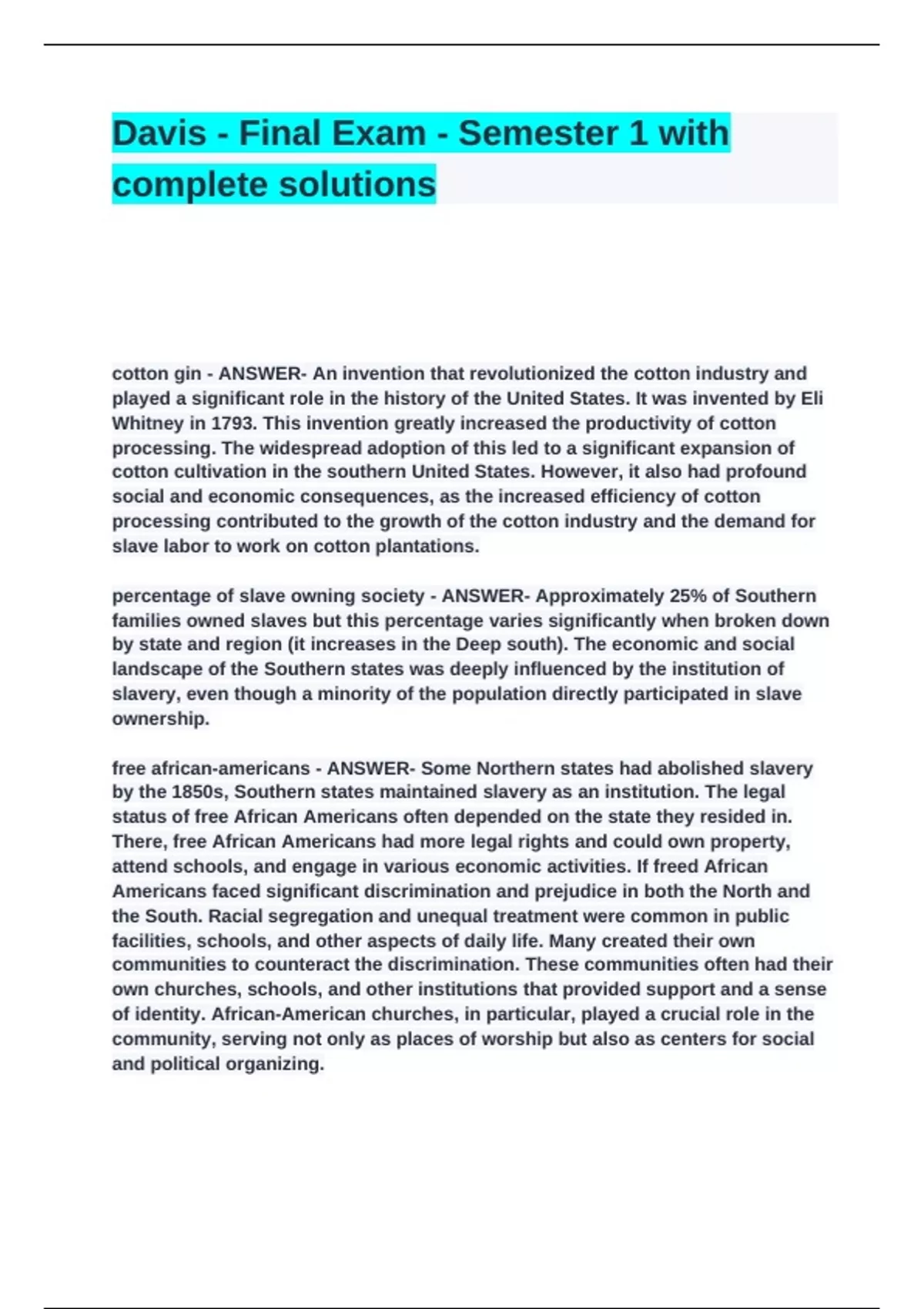 Davis - Final Exam - Semester 1 with complete solutions - Davis - Stuvia US