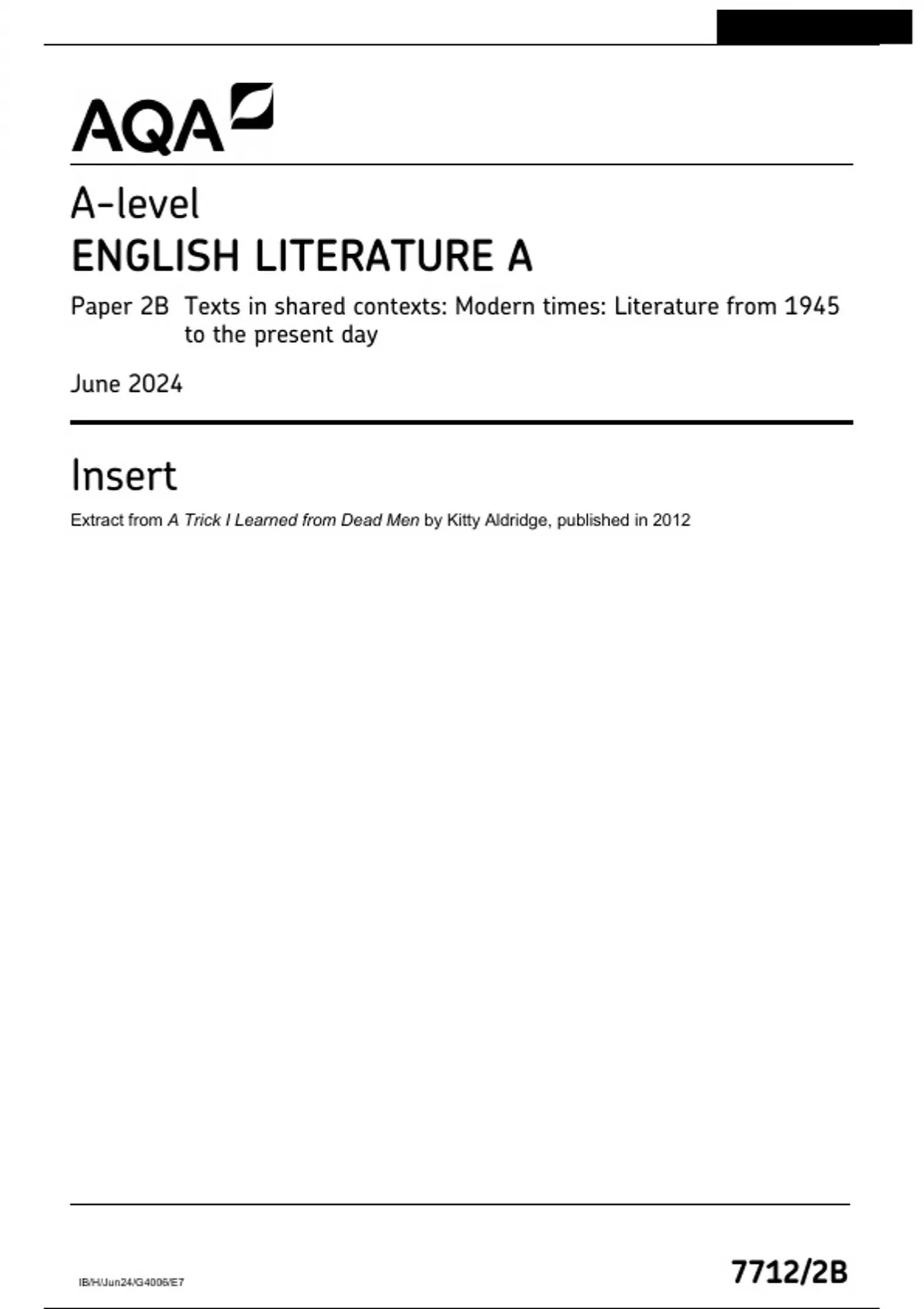 AQA A-level ENGLISH LITERATURE A 7712/2B Paper 2B Texts in shared ...