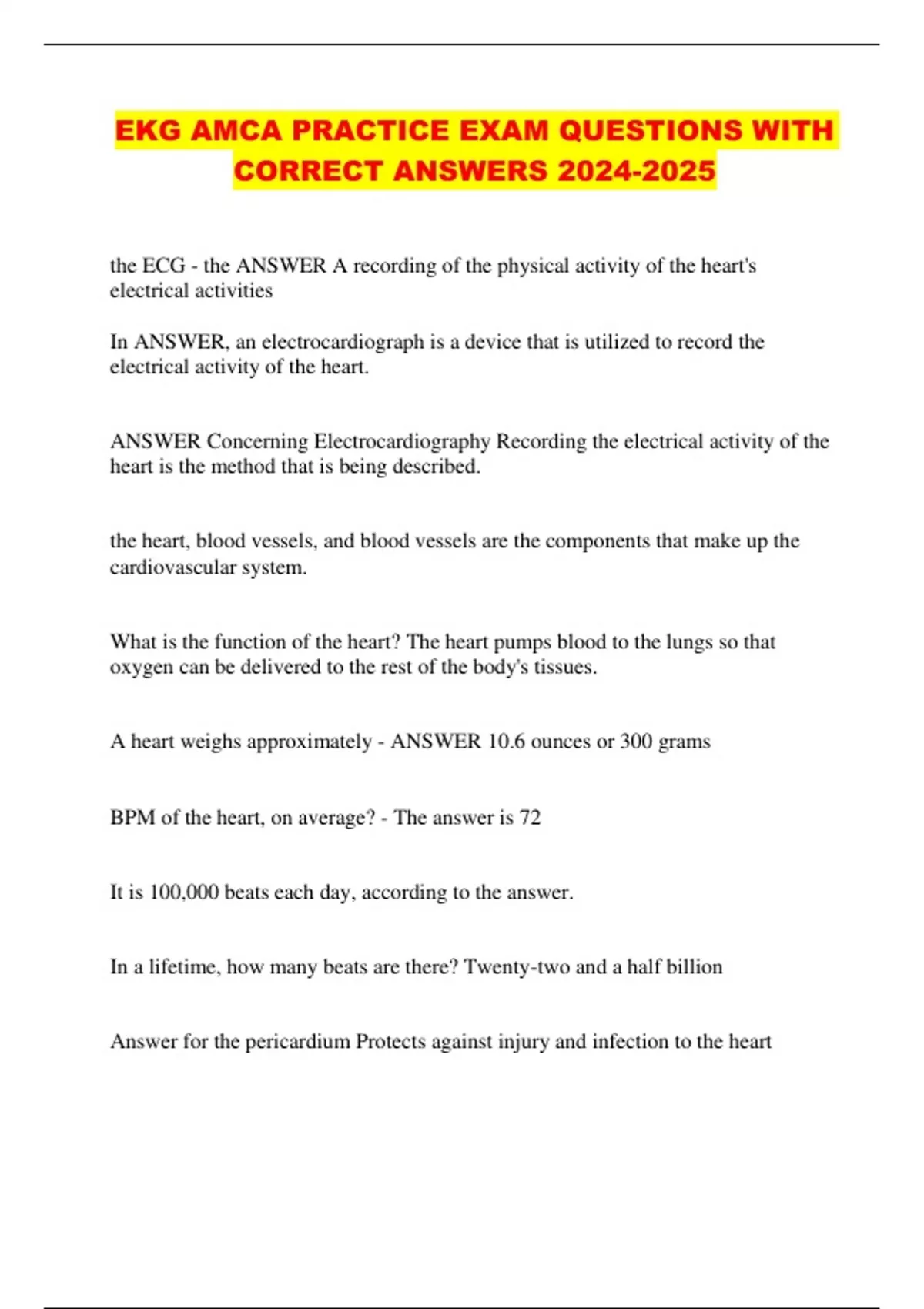 EKG AMCA PRACTICE EXAM QUESTIONS WITH CORRECT ANSWERS - EKG AMCA ...