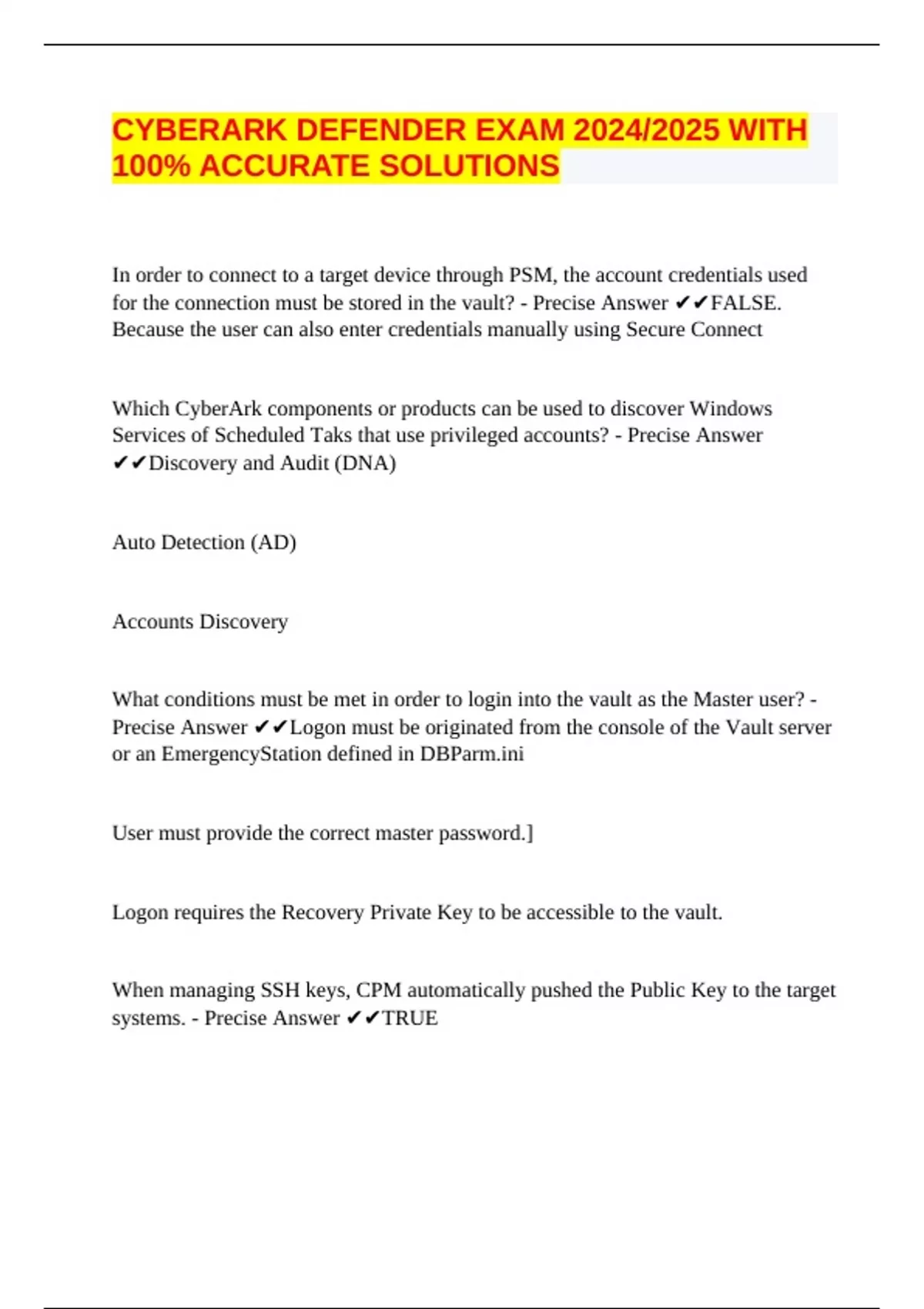 CYBERARK DEFENDER EXAM 2024/2025 WITH 100% ACCURATE SOLUTIONS ...