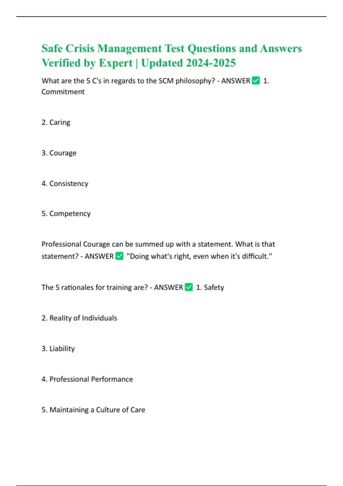Safe Crisis Management Test Questions and Answers Verified by Expert ...