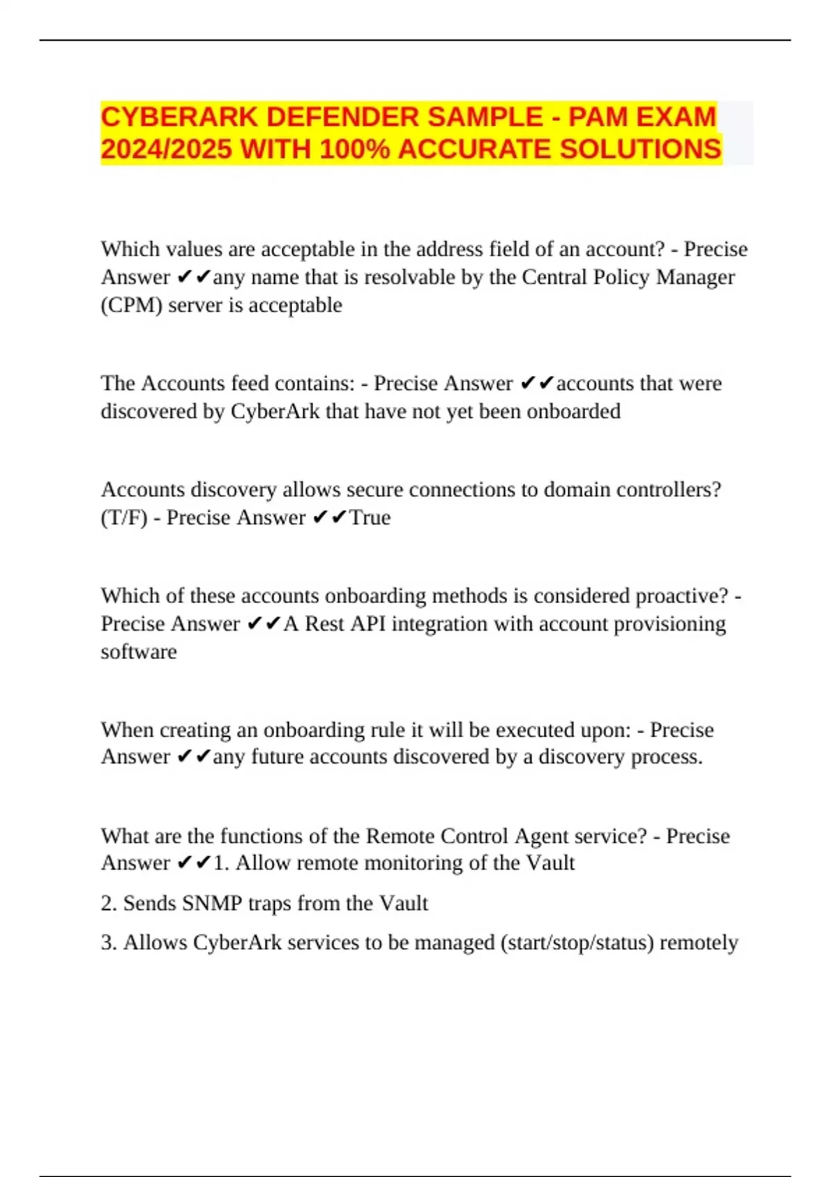 CYBERARK DEFENDER SAMPLE - PAM EXAM 2024/2025 WITH 100% ACCURATE ...