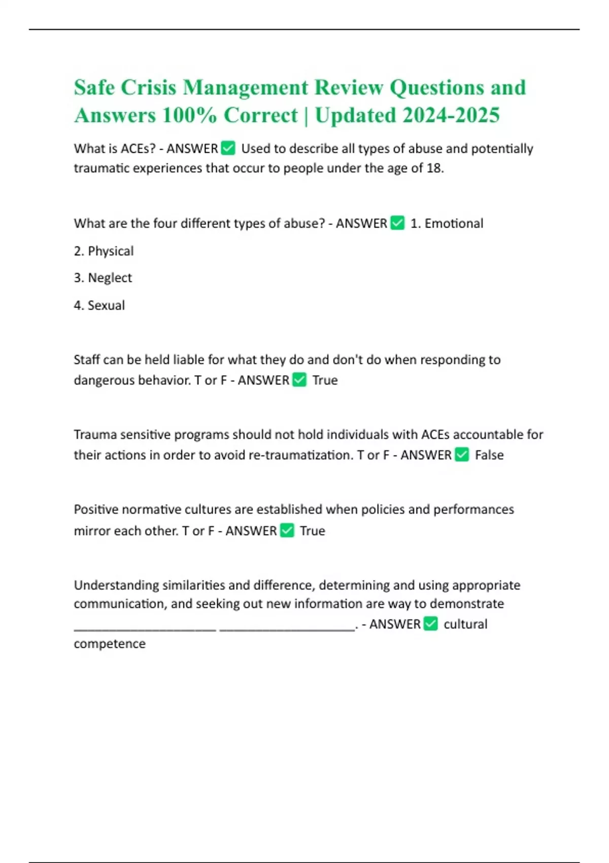Safe Crisis Management Review Questions and Answers 100% Correct ...