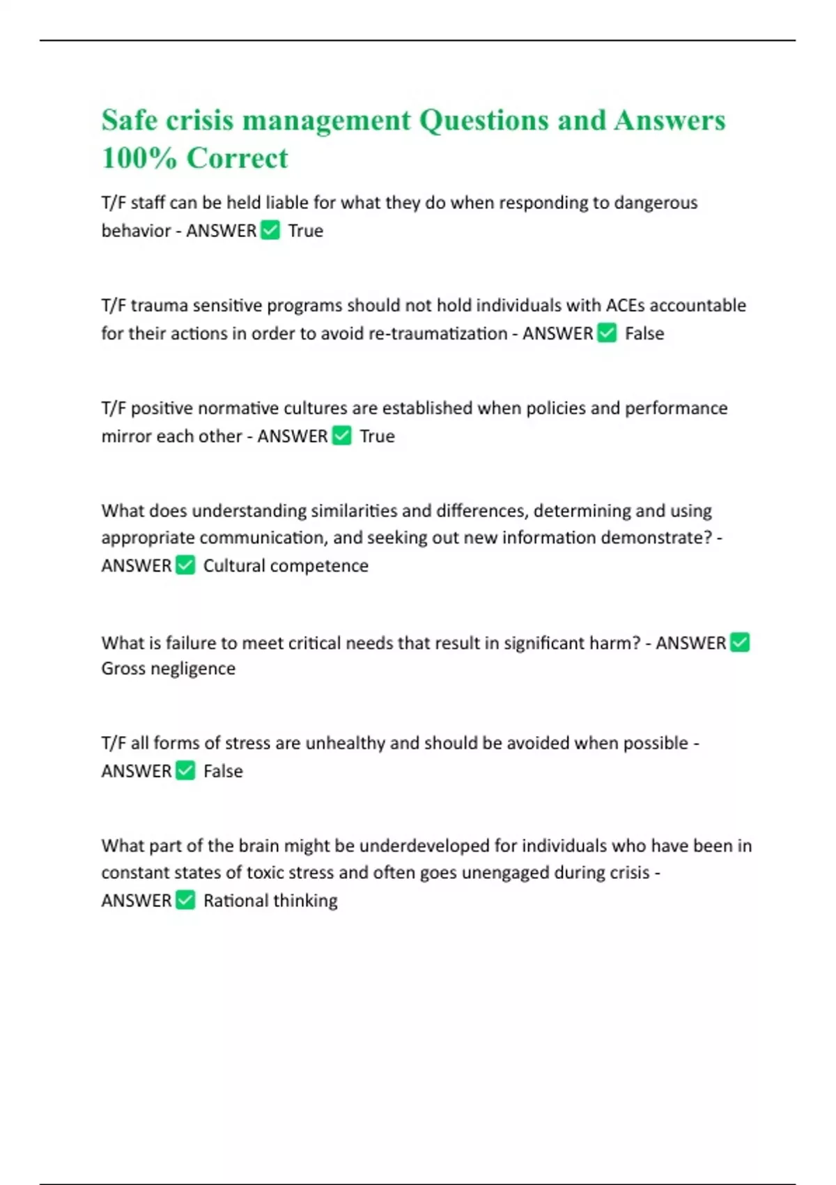 SCM training Questions and Answers 100% Correct - Safe crisis ...