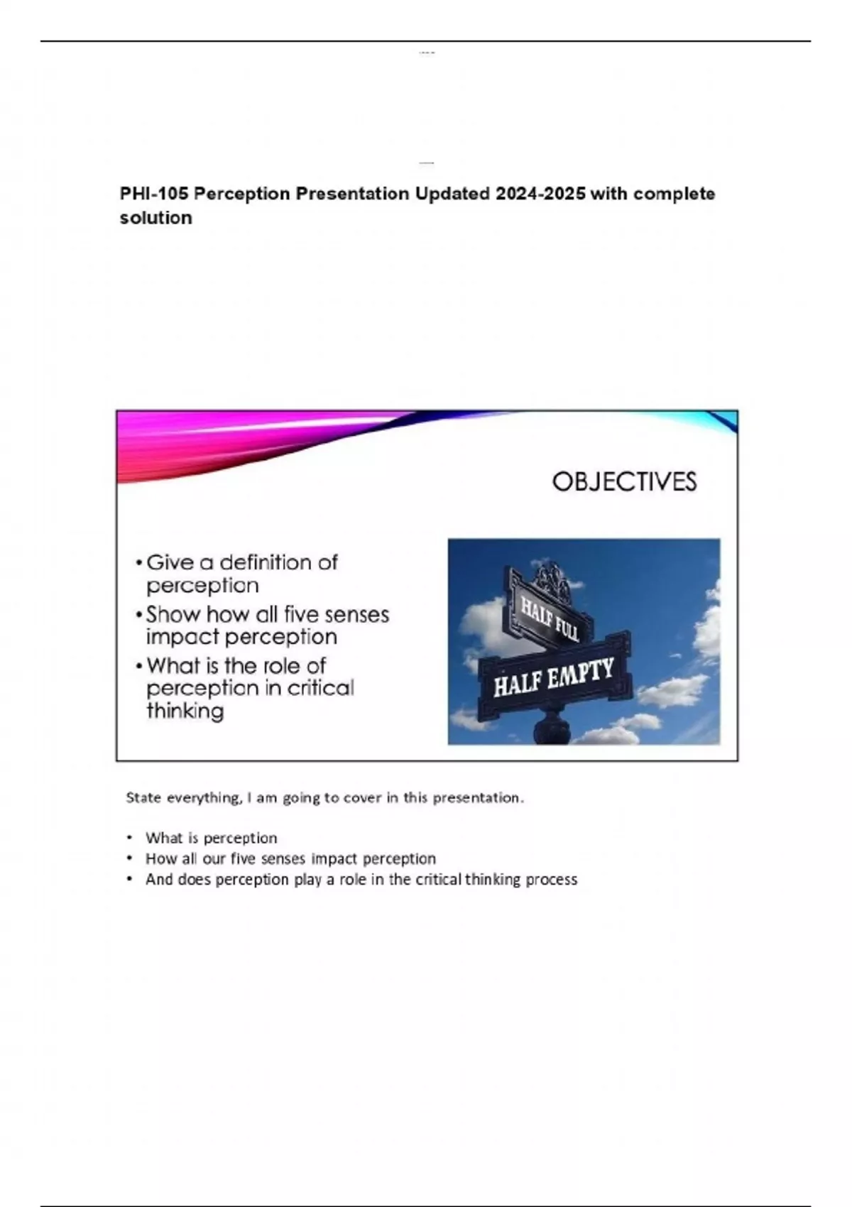 PHI-105 Perception Presentation Updated with complete solution - PHI ...