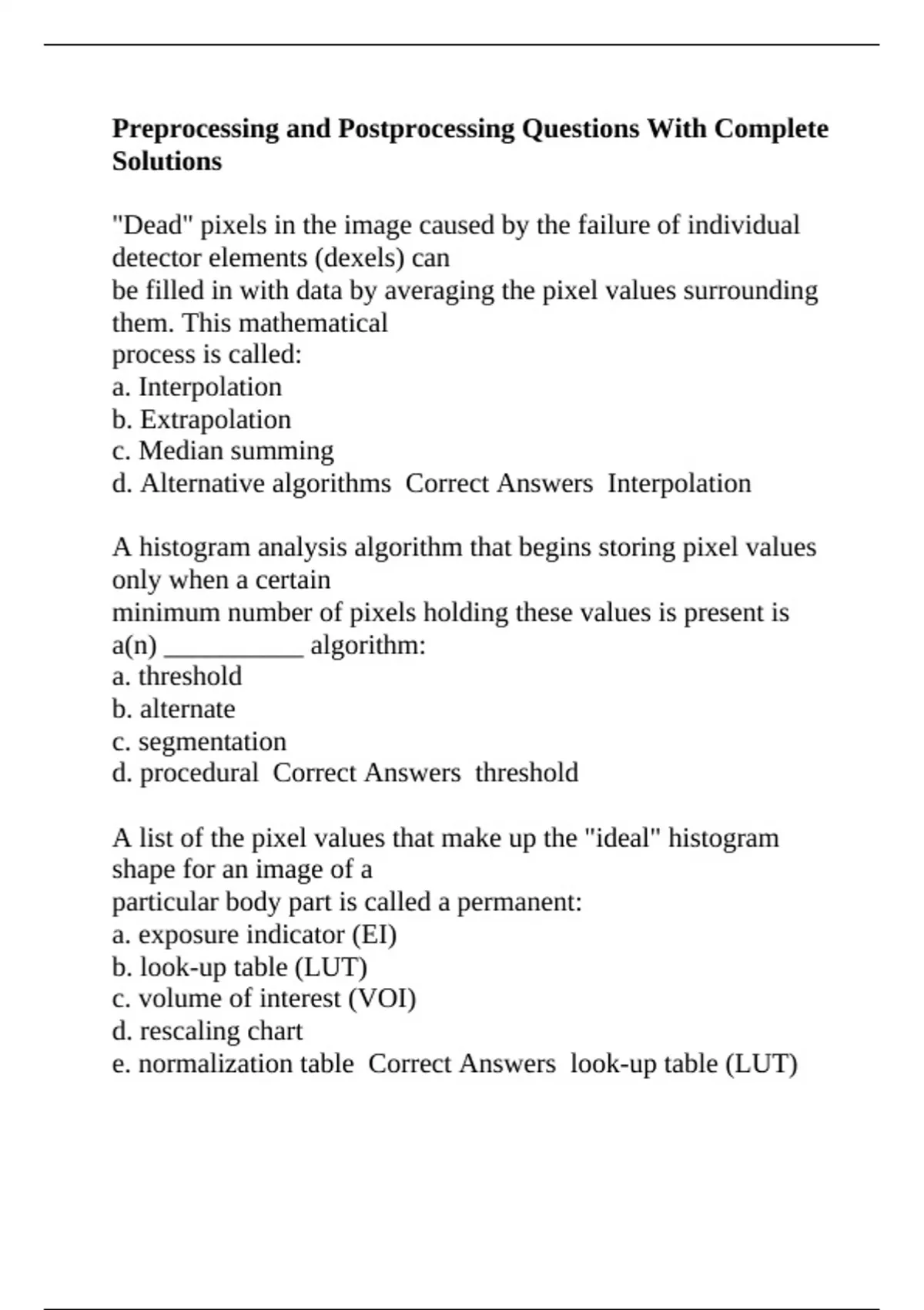 Preprocessing and Postprocessing Questions With Complete Solutions - Preprocessing and ...
