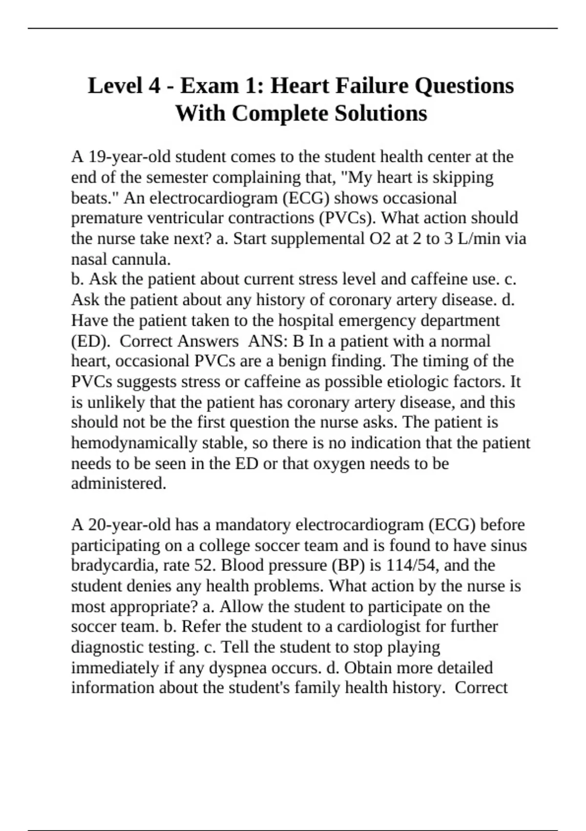 Level 4 - Exam 1: Heart Failure Questions With Complete Solutions ...