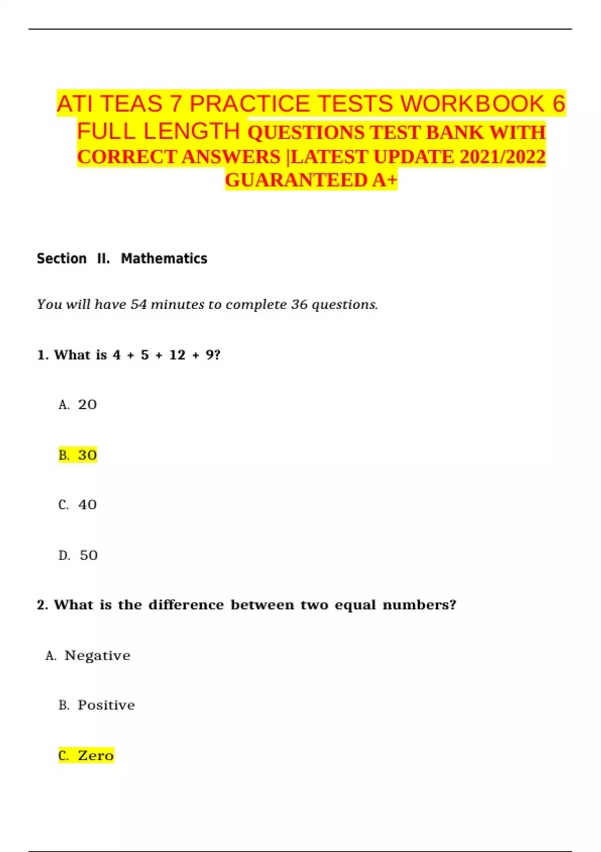 ATI TEAS 7 PRACTICE TESTS WORKBOOK 6 FULL LENGTH QUESTIONS TEST BANK ...