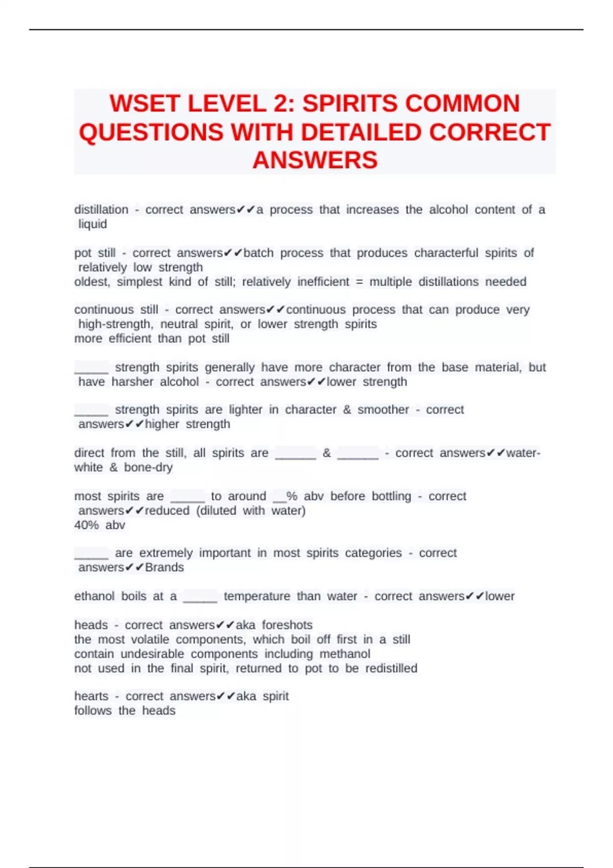 WSET LEVEL 2: SPIRITS COMMON QUESTIONS WITH DETAILED CORRECT ANSWERS - WSET LEVEL 2 SPIRITS ...