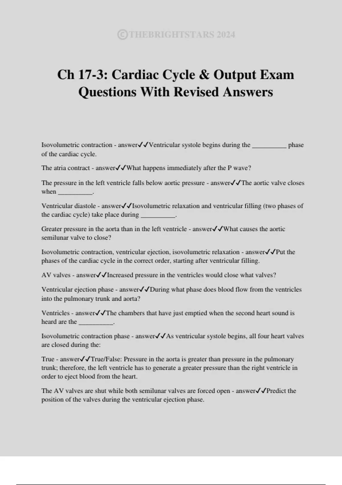 Ch 17-3: Cardiac Cycle & Output Exam Questions With Revised Answers ...