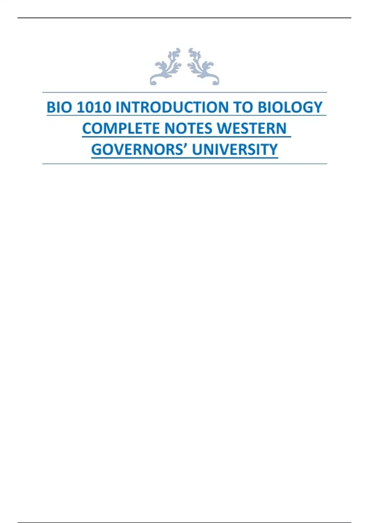 WGU BIO 1010 INTRODUCTION TO BIOLOGY COMPLETE NOTES WESTERN GOVERNORS ...