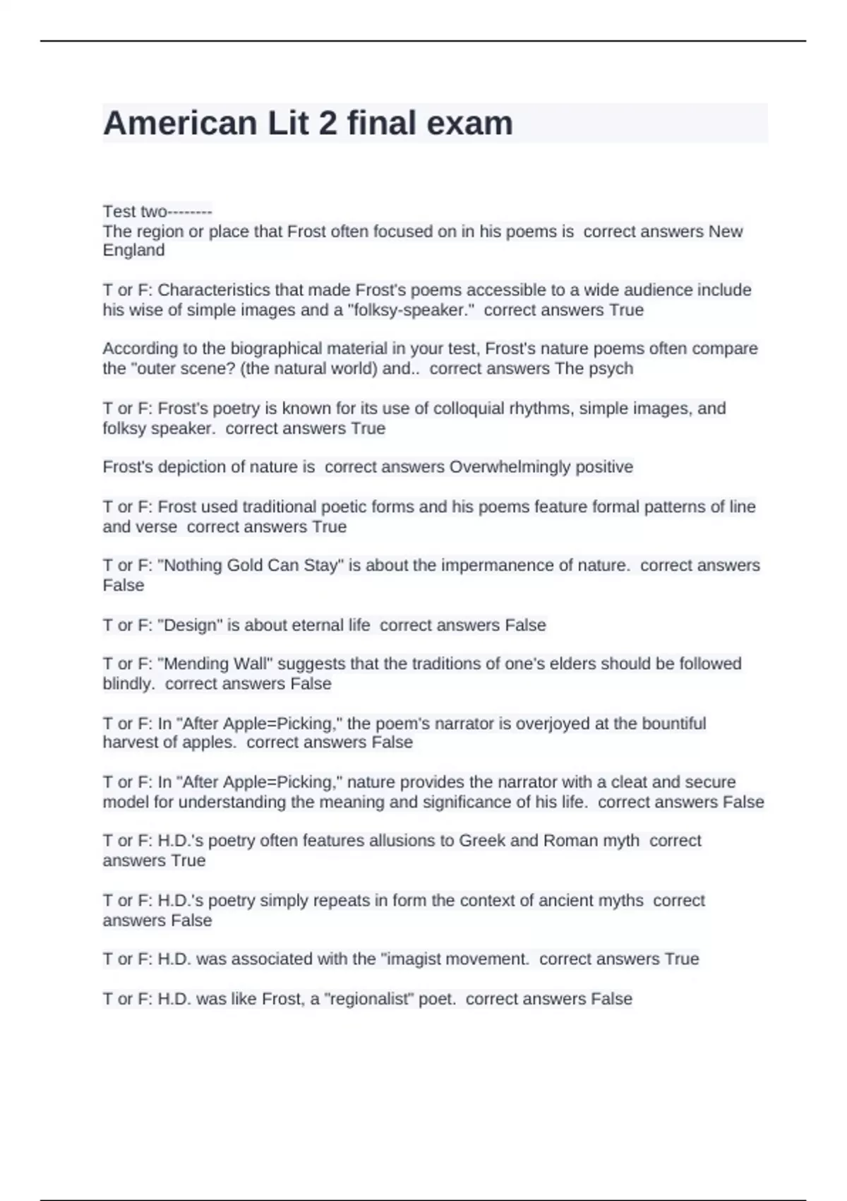 American Lit 2 final exam with correct answers 2024 - American Lit 2 ...