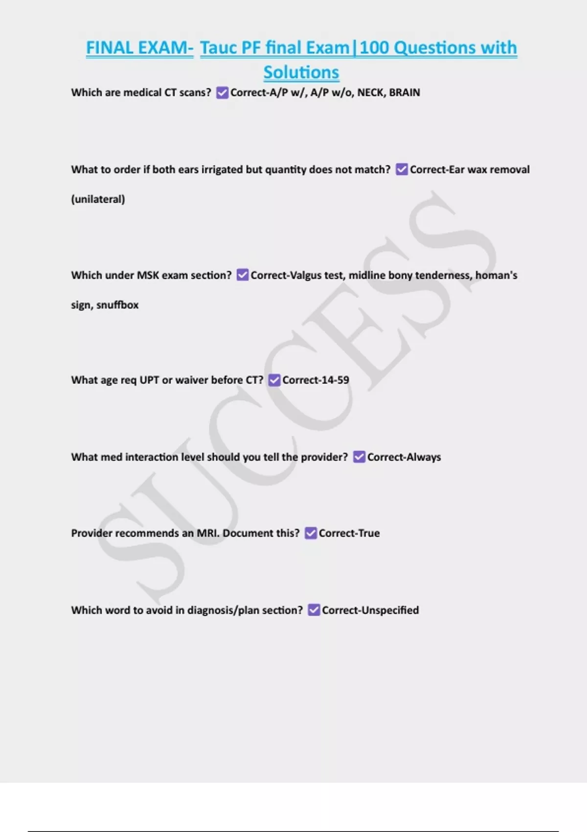 FINAL EXAM- Tauc PF final Exam|100 Questions with Solutions - TAUC PF ...