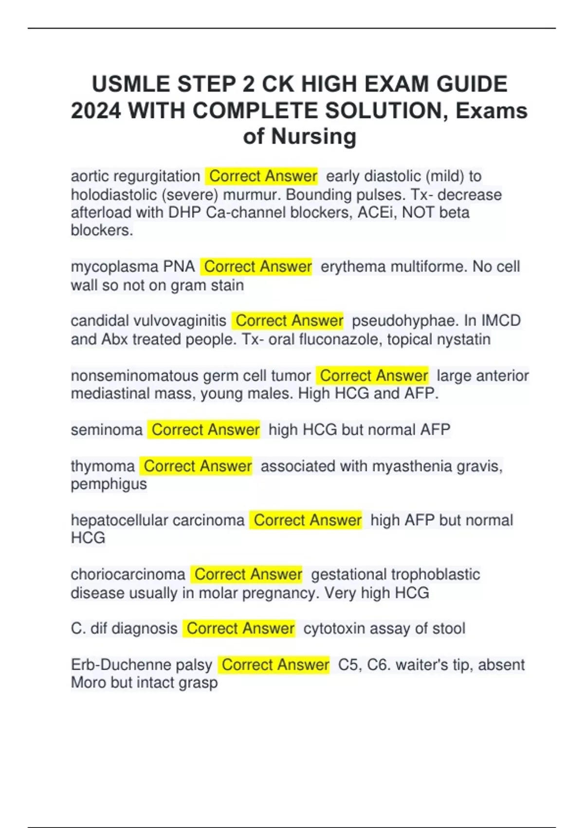 Usmle Step 2 Ck High Exam Guide 2024 With Complete Solution Exams Of