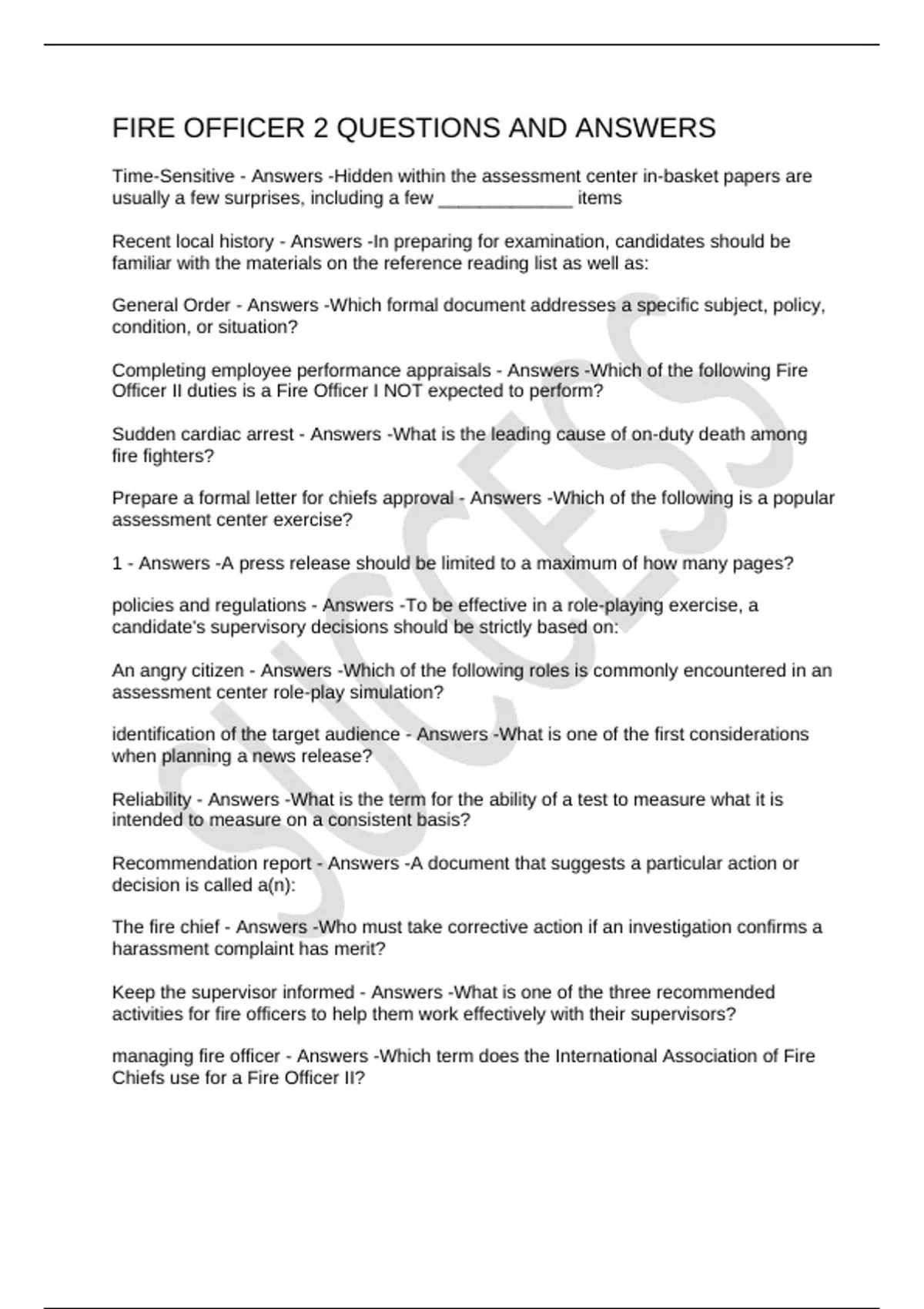 FIRE OFFICER 2 QUESTIONS AND ANSWERS - FIRE OFFICER 2 - Stuvia US