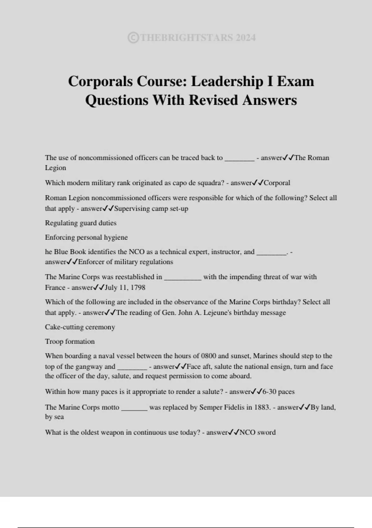 Corporals Course Leadership I Exam Questions With Revised Answers Corporals Course Stuvia Us