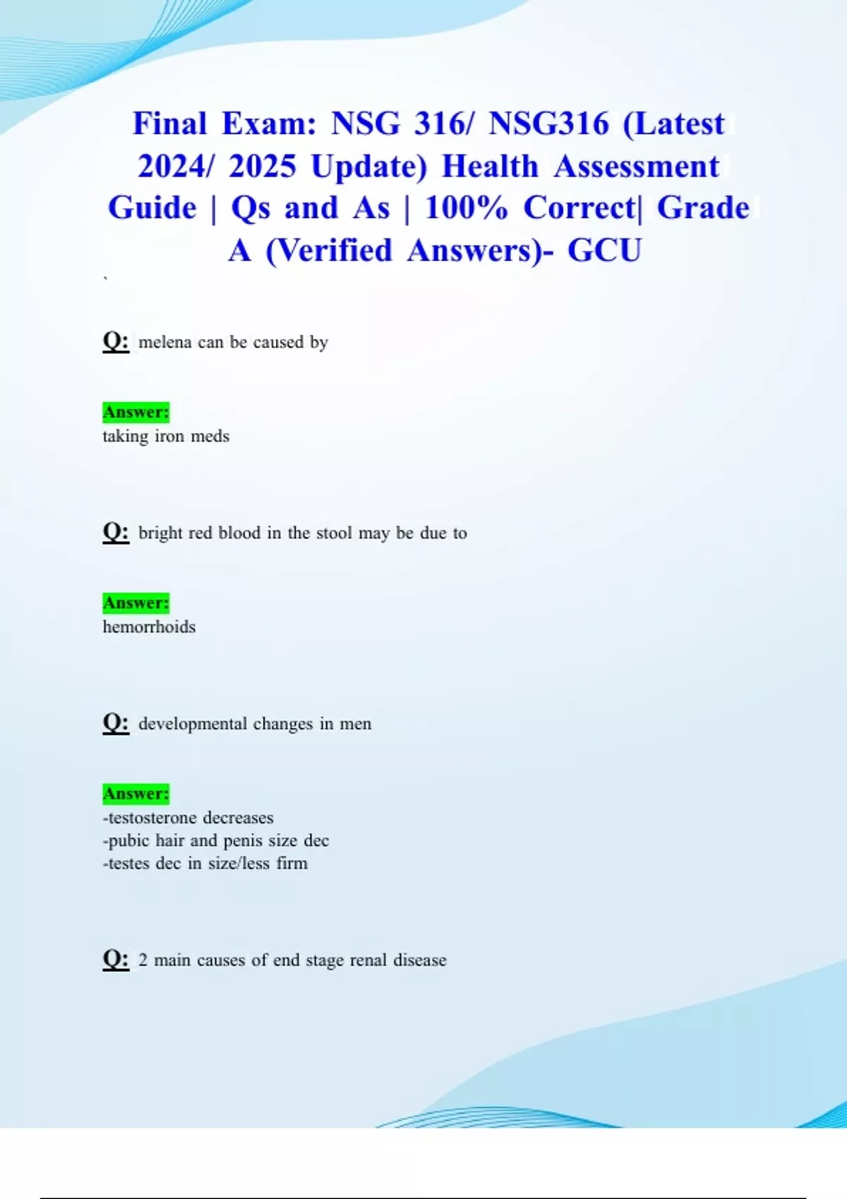 Final Exam: NSG 316/ NSG316 (Latest 2024/ 2025 Update) Health ...