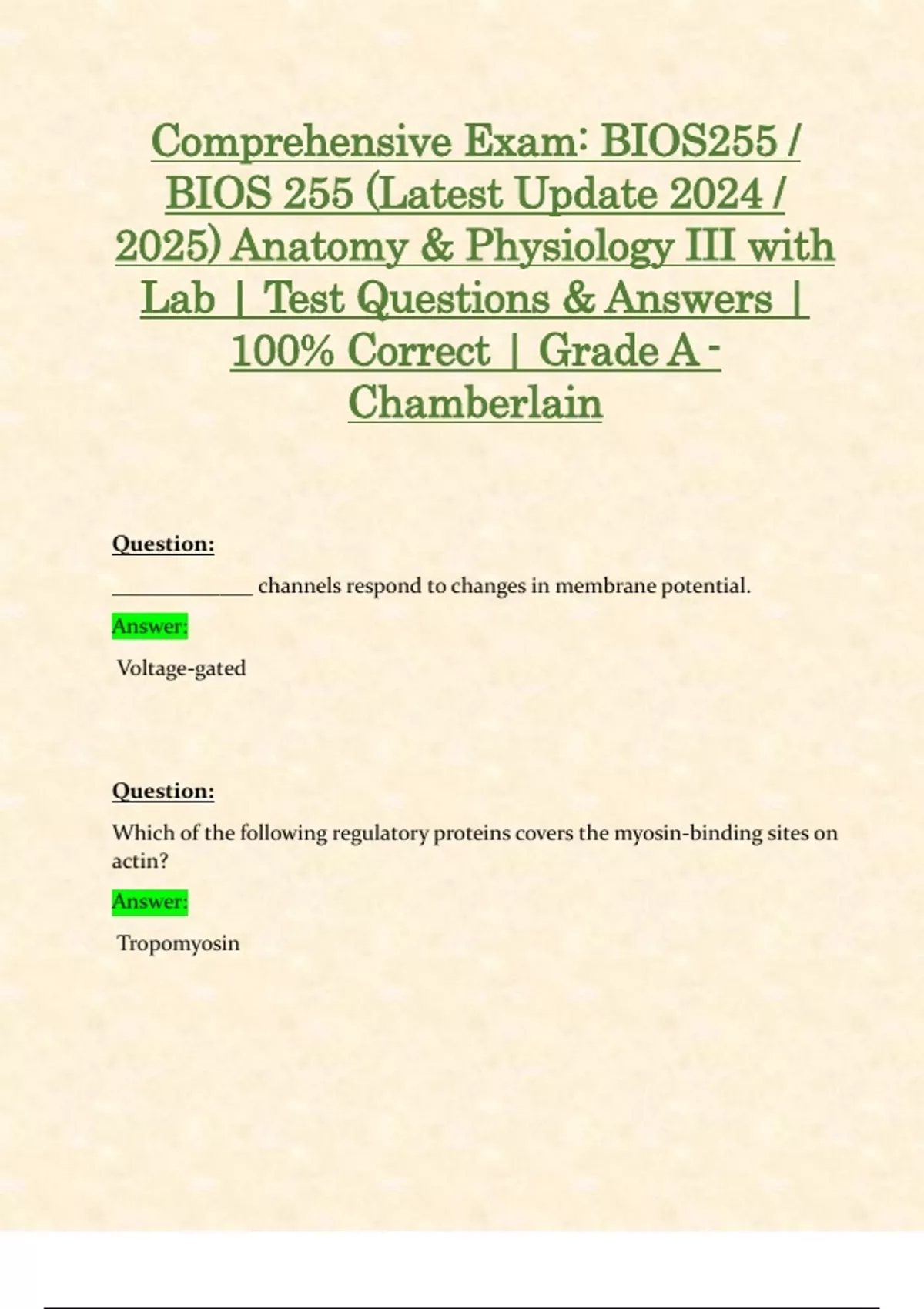 Comprehensive Exam: BIOS255 / BIOS 255 (Latest Update 2024 / 2025 ...