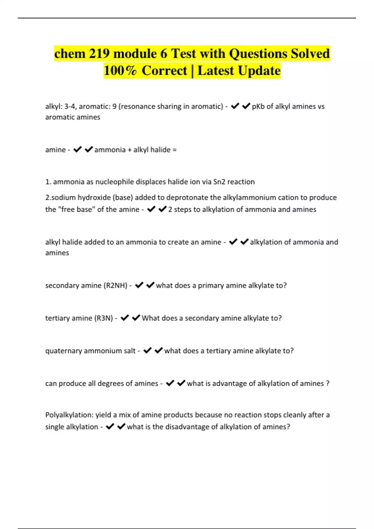 chem 219 module 6 Test with Questions Solved 100% Correct | Latest ...