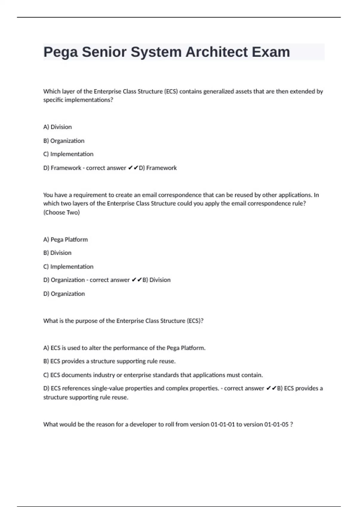 Pega Senior System Architect Exam with complete solutions - Pega cssa ...