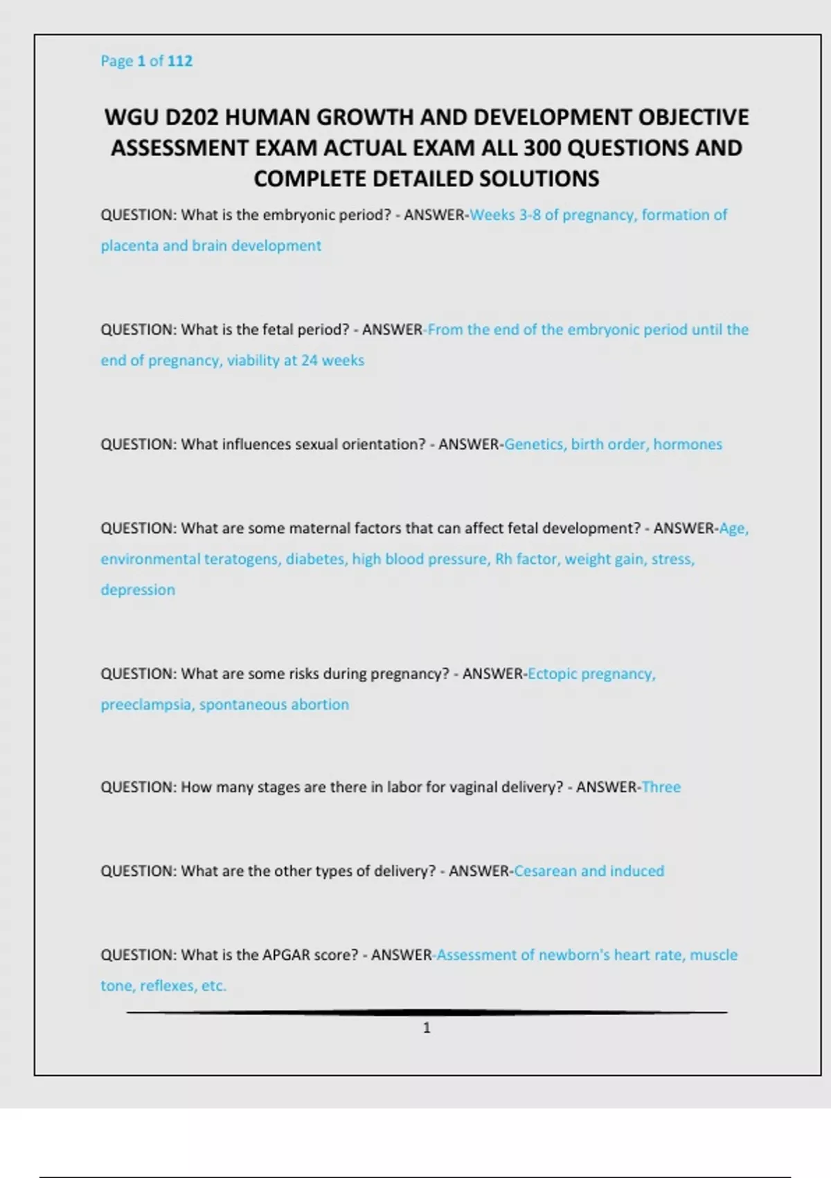 WGU D202 HUMAN GROWTH AND DEVELOPMENT OBJECTIVE ASSESSMENT EXAM ACTUAL ...