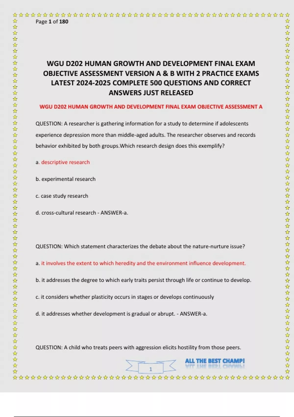 WGU D202 HUMAN GROWTH AND DEVELOPMENT FINAL EXAM OBJECTIVE ASSESSMENT ...