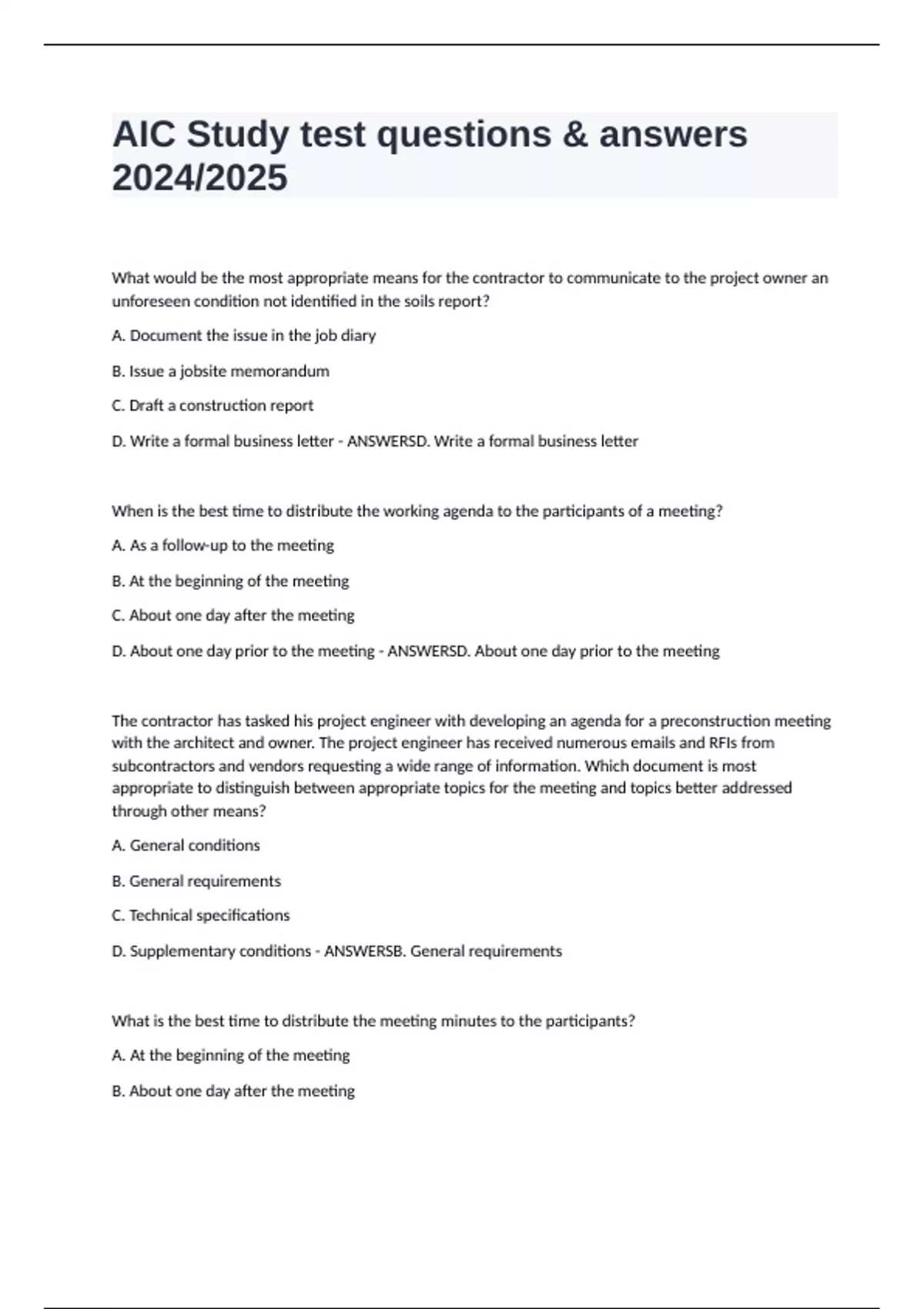 AIC Study test questions & answers 2024/2025 - AIC - Stuvia US