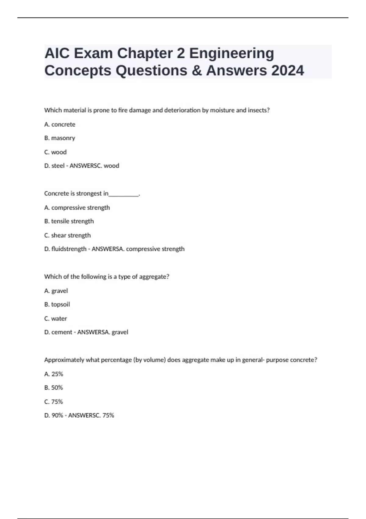 AIC Exam Chapter 2 Engineering Concepts Questions & Answers 2024 - AIC ...
