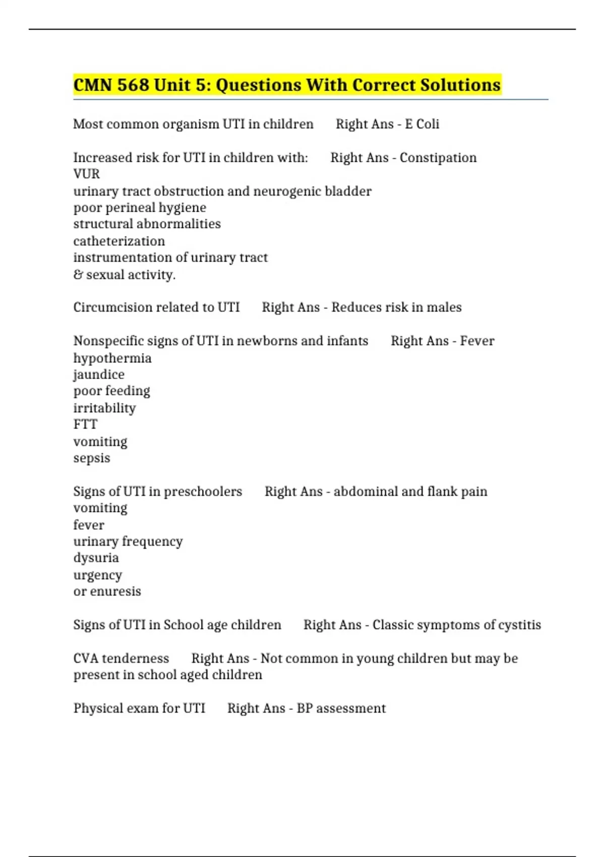 CMN 568 Unit 5: Questions With Correct Solutions - CMN 568 - Stuvia US