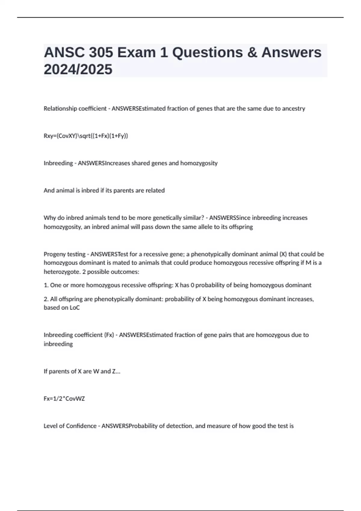 ANSC 305 Exam 1 Questions & Answers 2024/2025 - ANSC 305 - Stuvia US