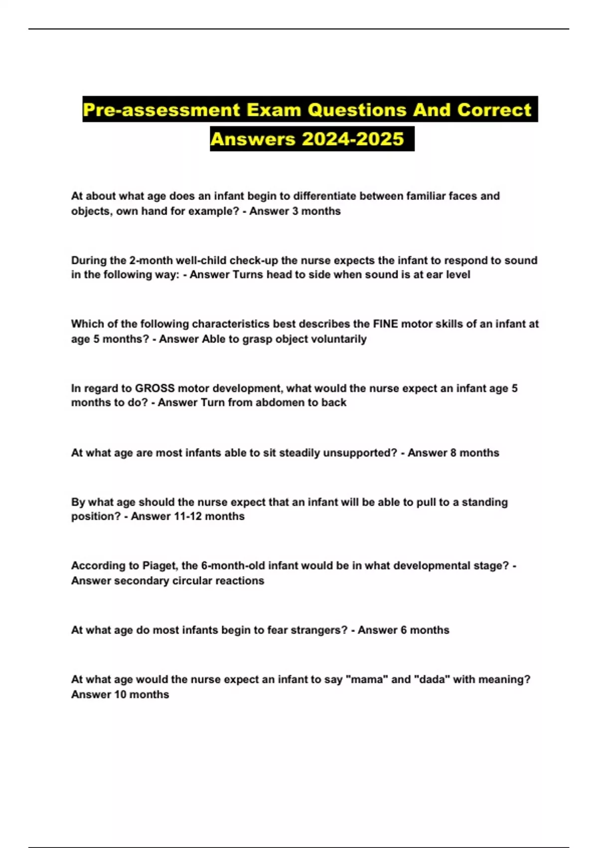 Pre-assessment Exam Questions And Correct Answers - Pre-assessment ...