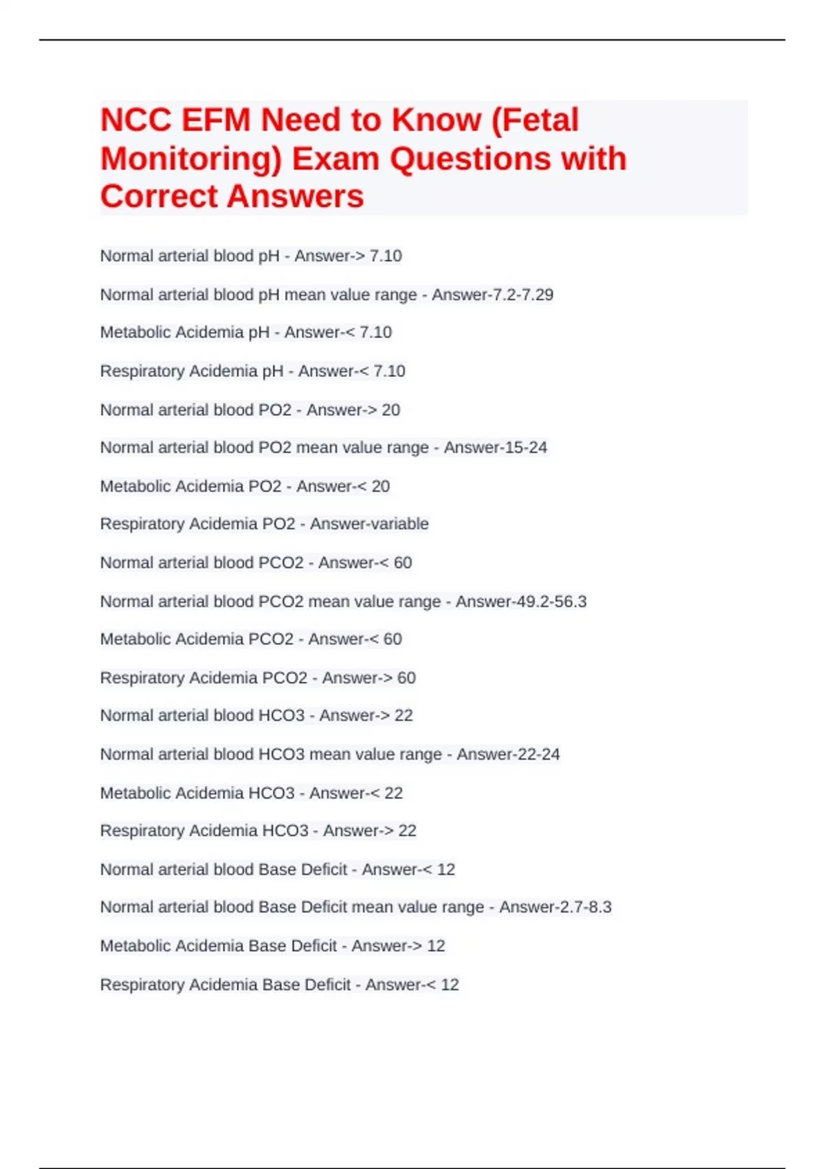 NCC EFM Need to Know (Fetal Monitoring) Exam Questions with Correct ...