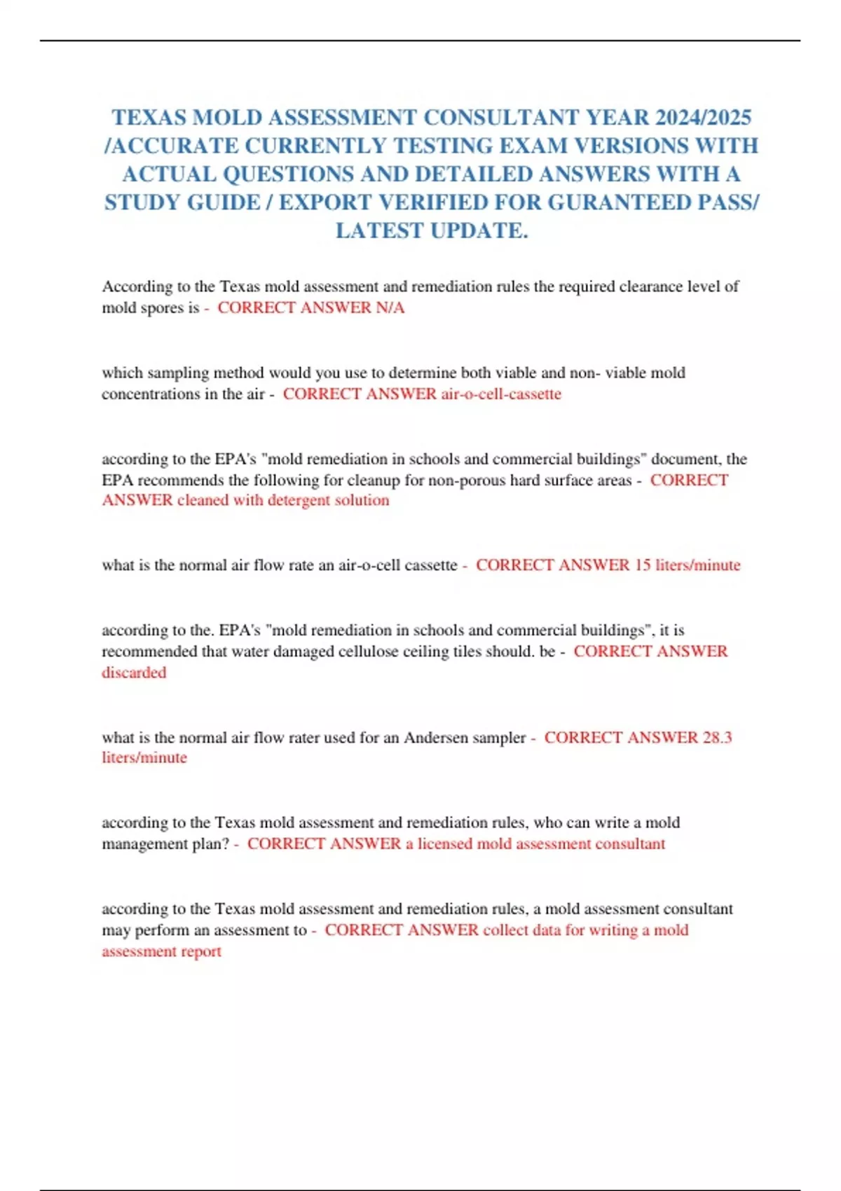 TEXAS MOLD ASSESSMENT CONSULTANT YEAR 2024/2025 /ACCURATE CURRENTLY ...