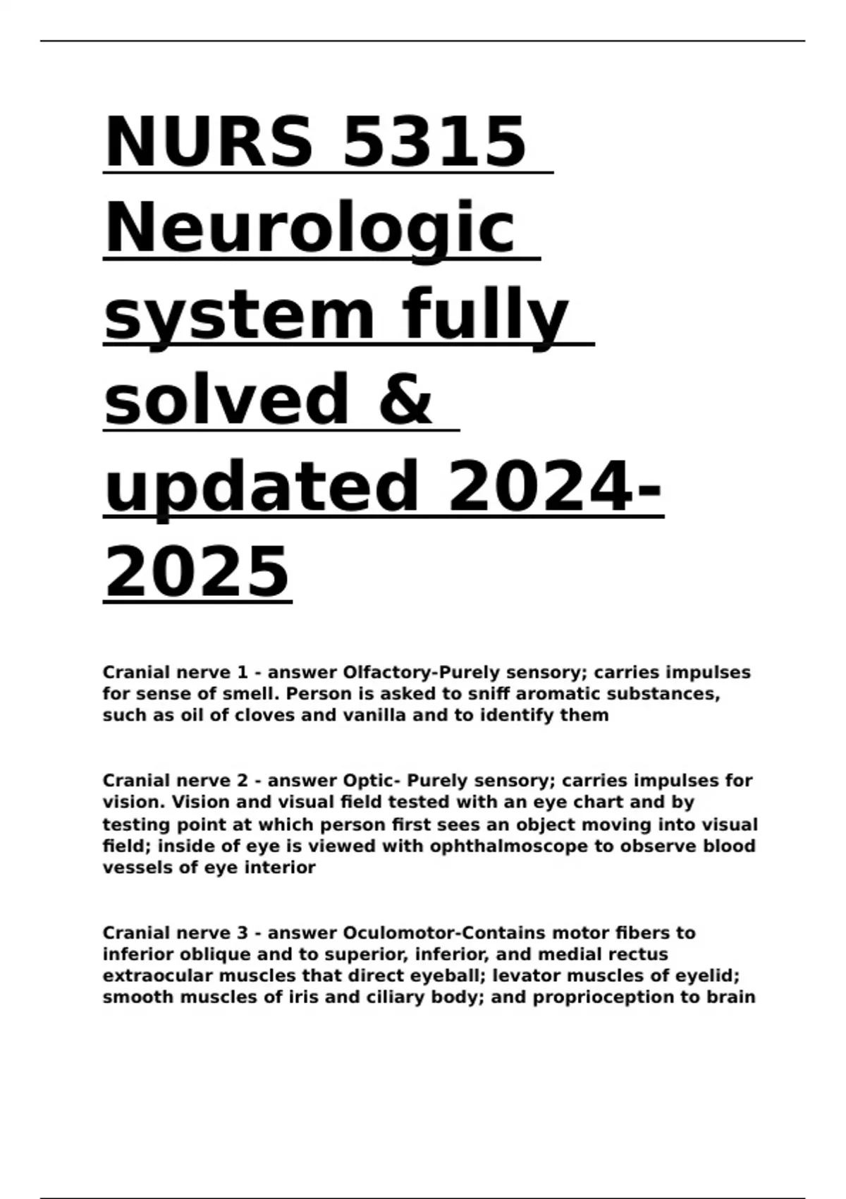 NURS 5315 Neurologic system fully solved & updated - (Nurs5315 - Stuvia US