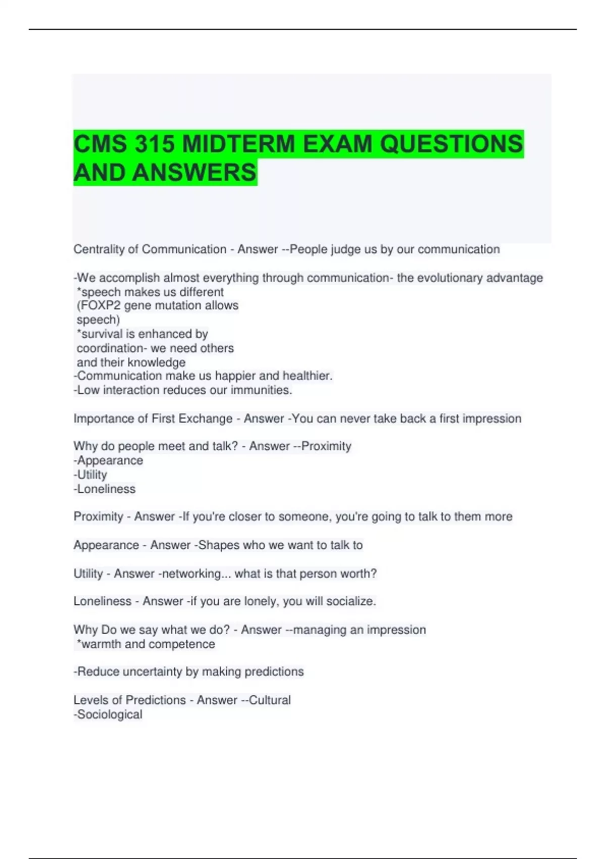 CMS 315 MIDTERM EXAM QUESTIONS AND ANSWERS 2024 - CMS 315 - Stuvia US