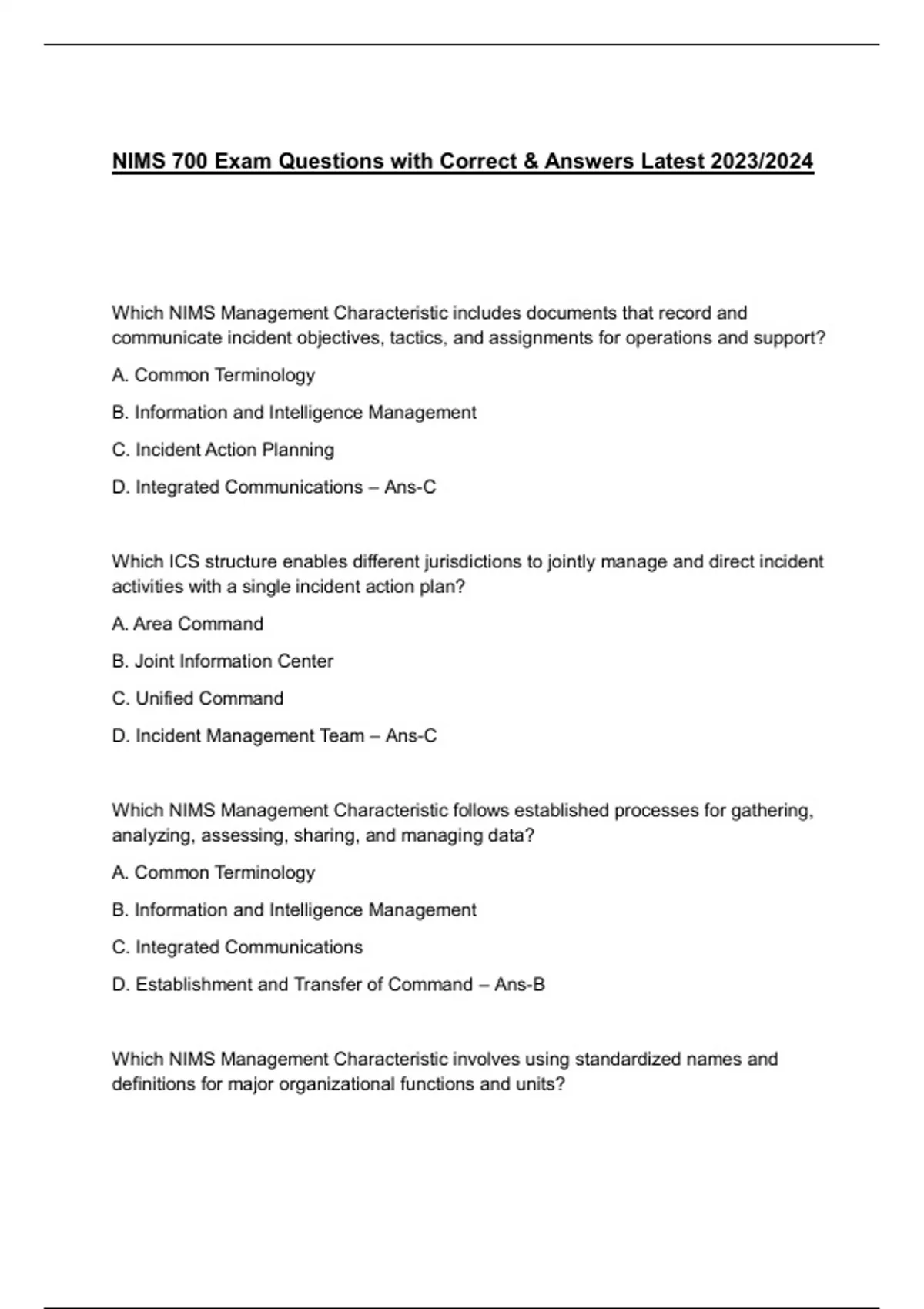 NIMS 700 Exam Questions with Correct & Answers Latest 2024 - NIMS ...