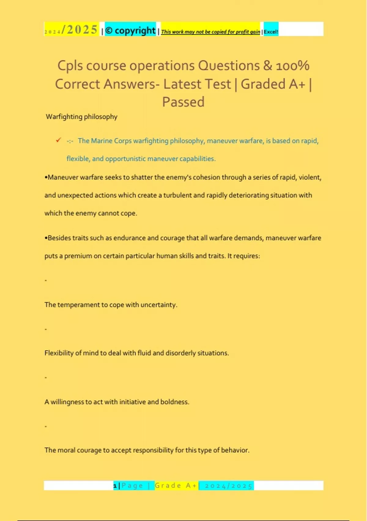 Cpls course operations Questions & 100% Correct Answers- Latest Test ...