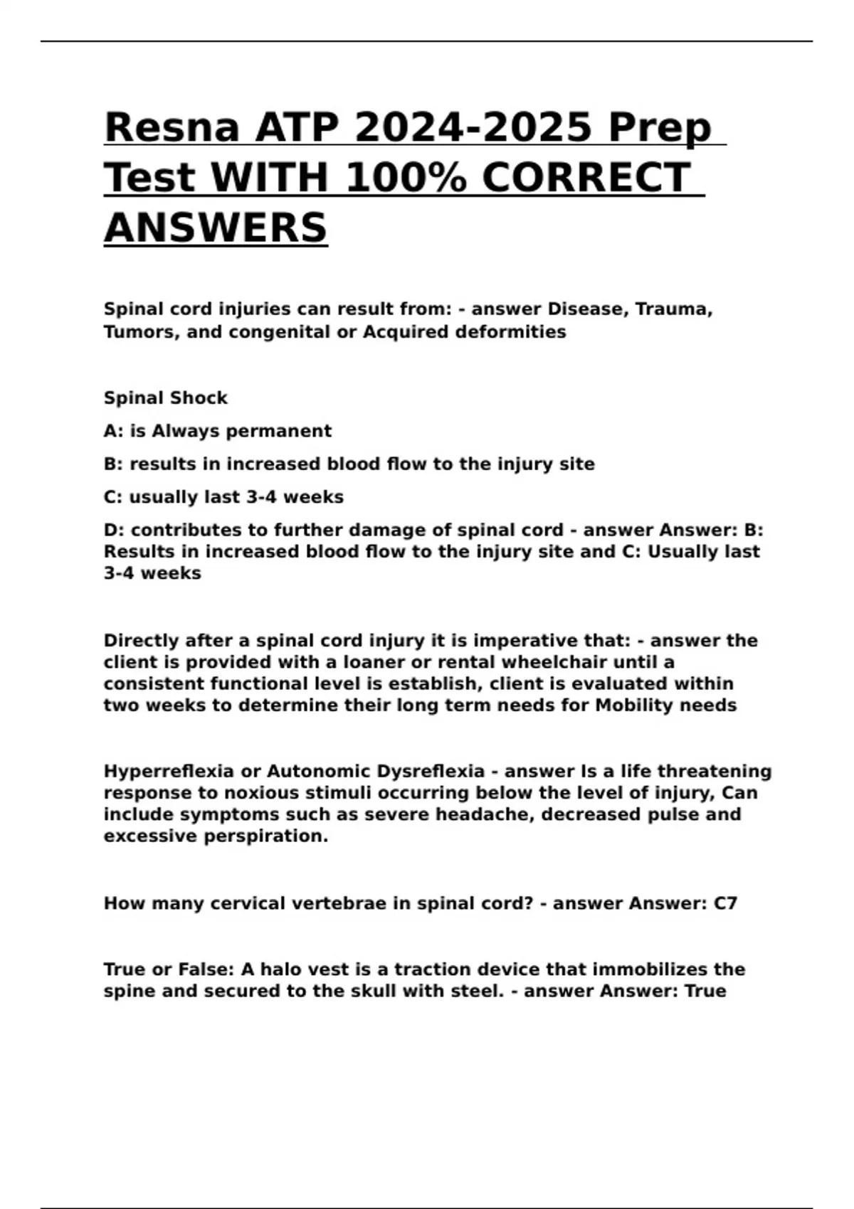 Resna ATP Prep Test WITH 100- CORRECT ANSWERS. - RESNA ATP - Stuvia US