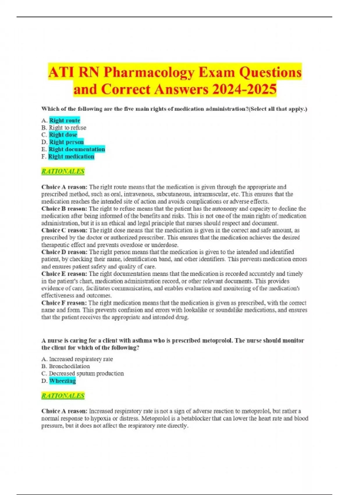 ATI RN Pharmacology Exam Questions and Correct Answers - ATI RN ...