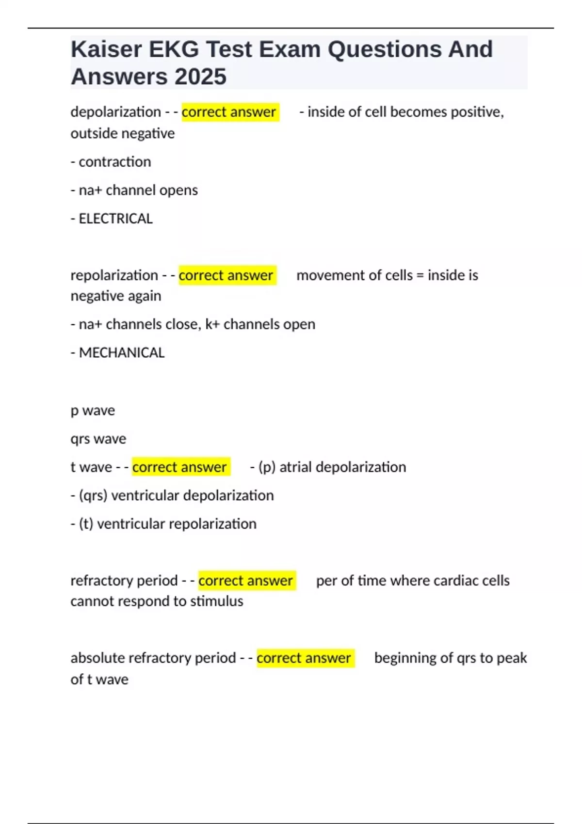 Kaiser EKG Test Exam Questions And Answers 2025 - Kaiser EKG - Stuvia US