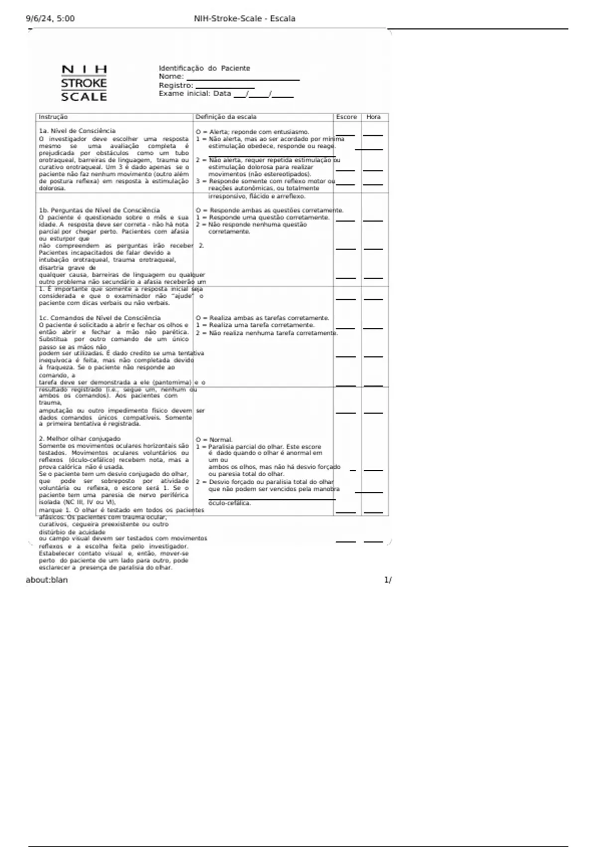 NIH-Stroke-Scale - Escala NIHSS - Sistema Nervoso - Stuvia US