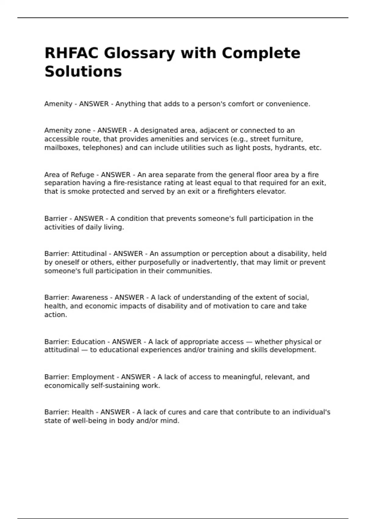 RHFAC Glossary with Complete Solutions - RHFAC - Stuvia US