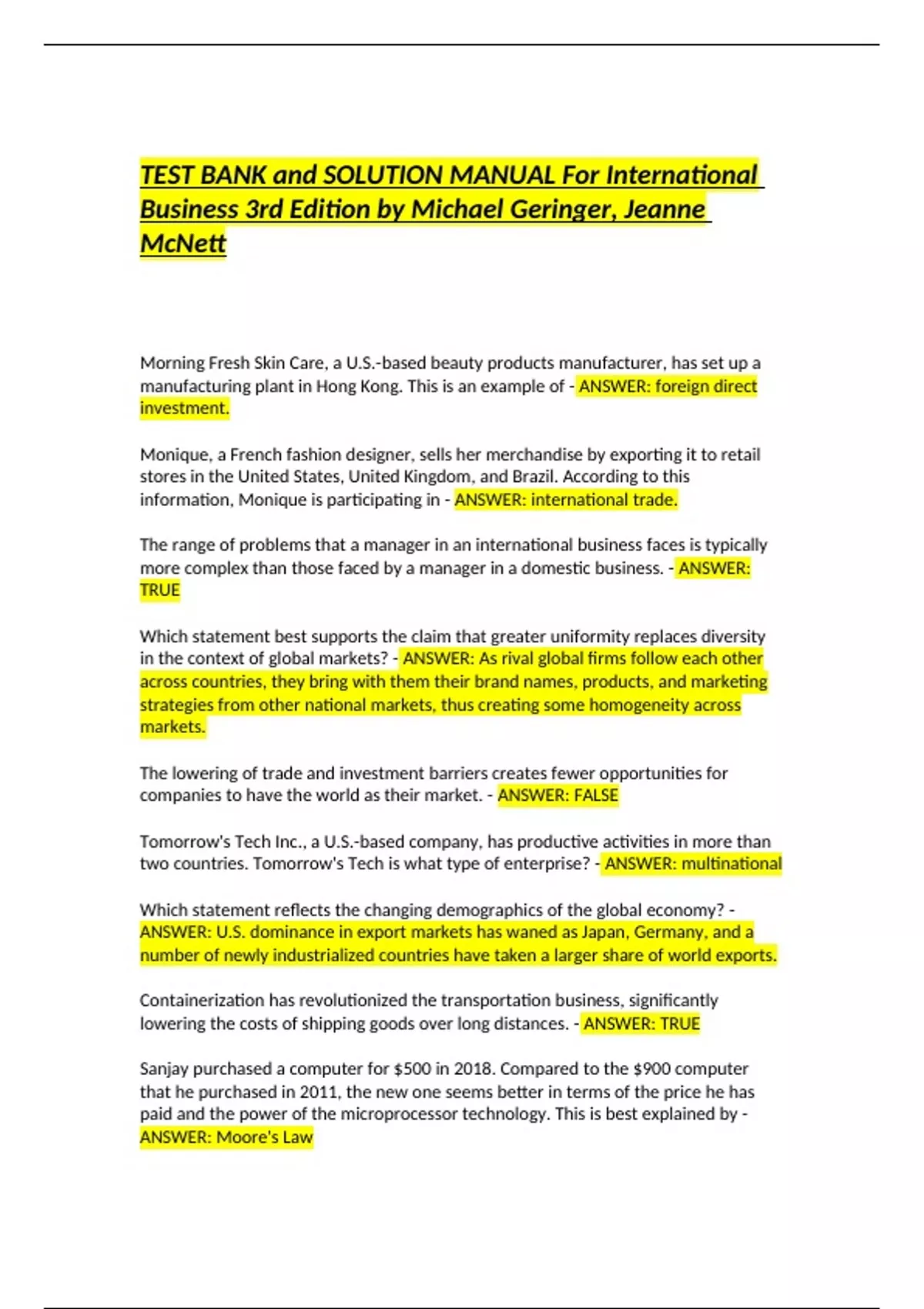 International Business 3rd Edition by Michael Geringer, Jeanne McNett ...