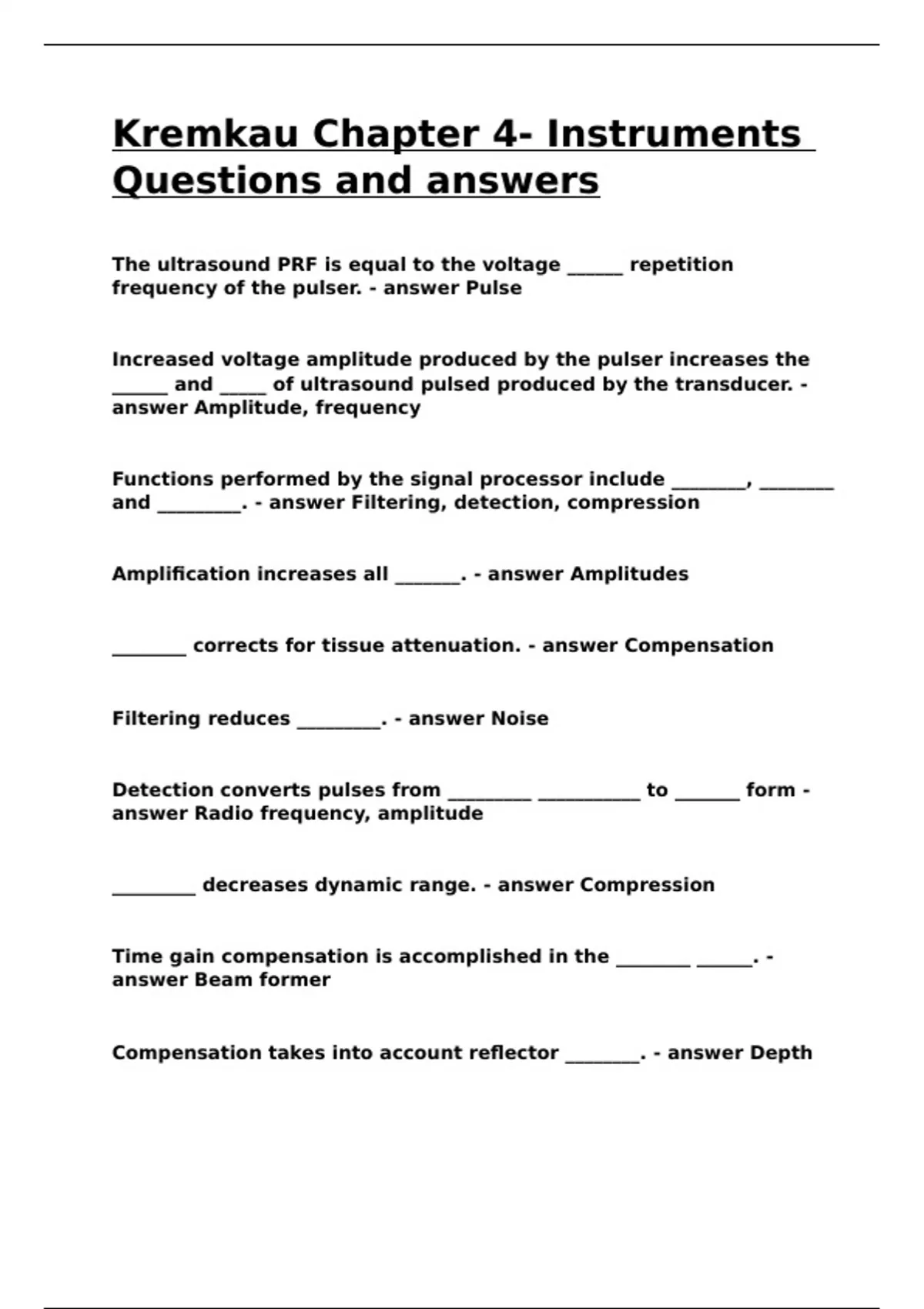 Kremkau Chapter 4- Instruments Questions and answers - Sonography ...