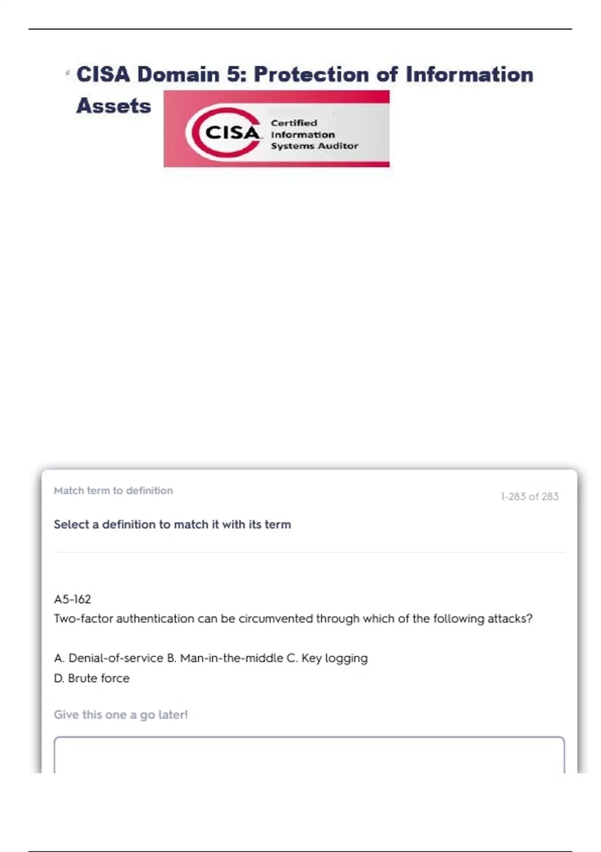 Domain 5 (CISA Review Questions, Answers & Explanations Manual) |283 ...