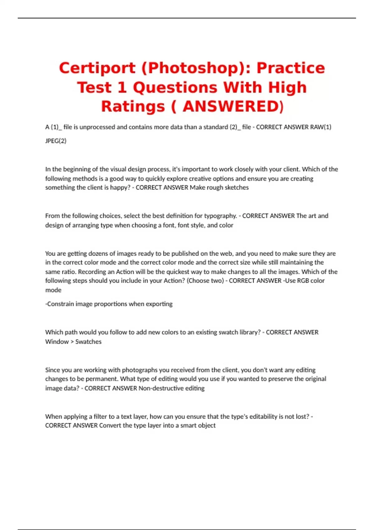 Certiport (Photoshop): Practice Test 1 Questions With High Ratings ...